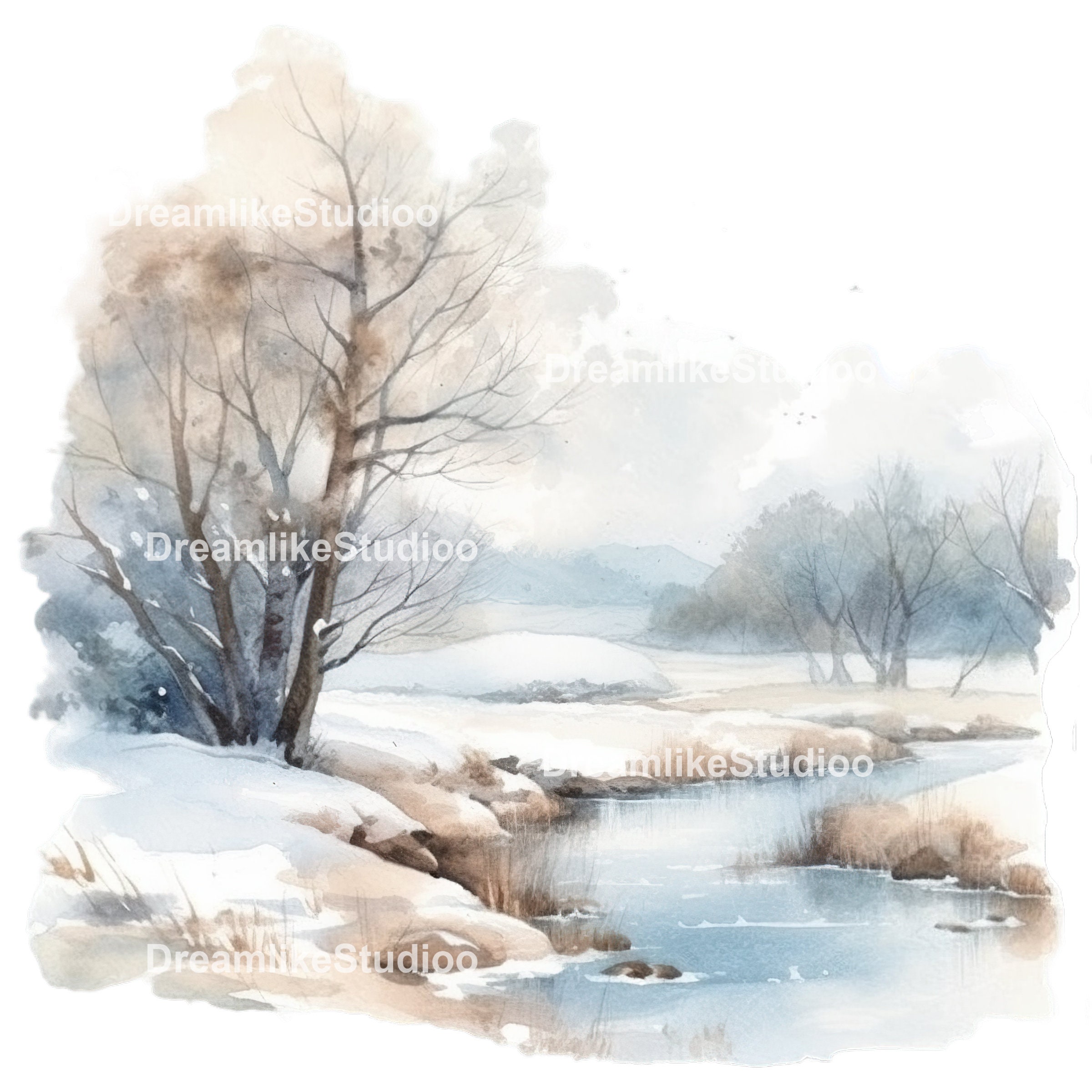Watercolor Winter Clipart Commercial Use Winter Landscape - Etsy
