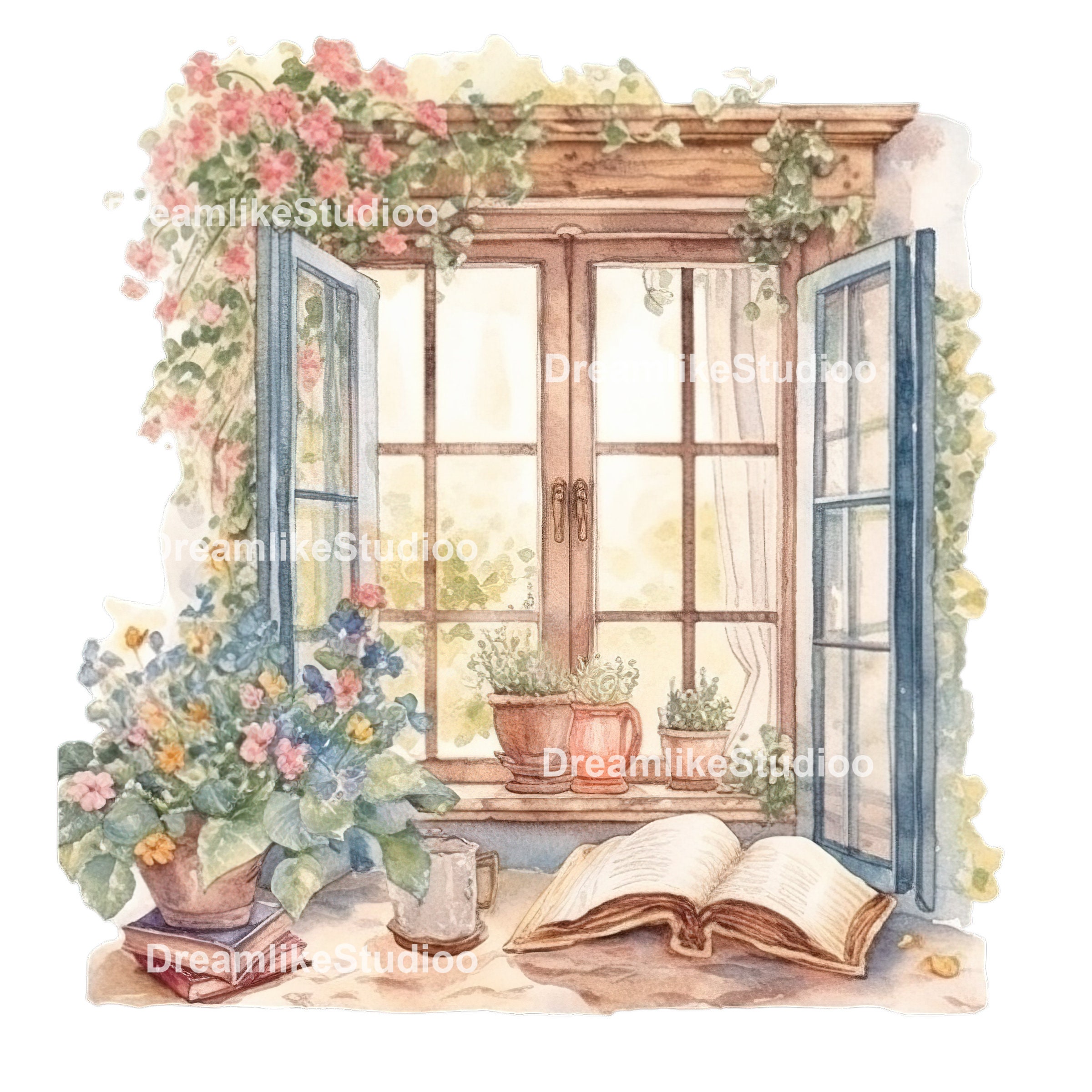 Window With Books Clipart Watercolor PNG Commercial Use - Etsy UK
