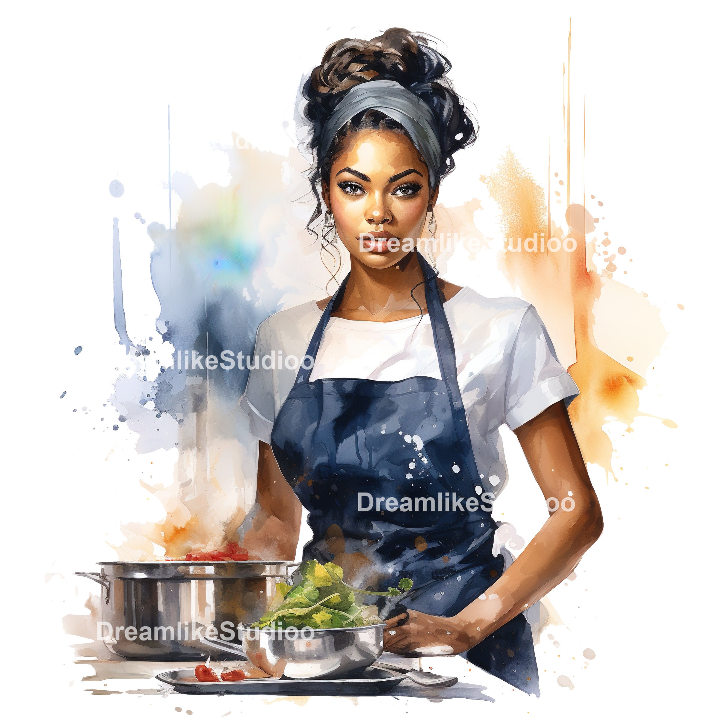 Cooking Clipart, Watercolor Woman Working in Kitchen PNG Commercial Use ...