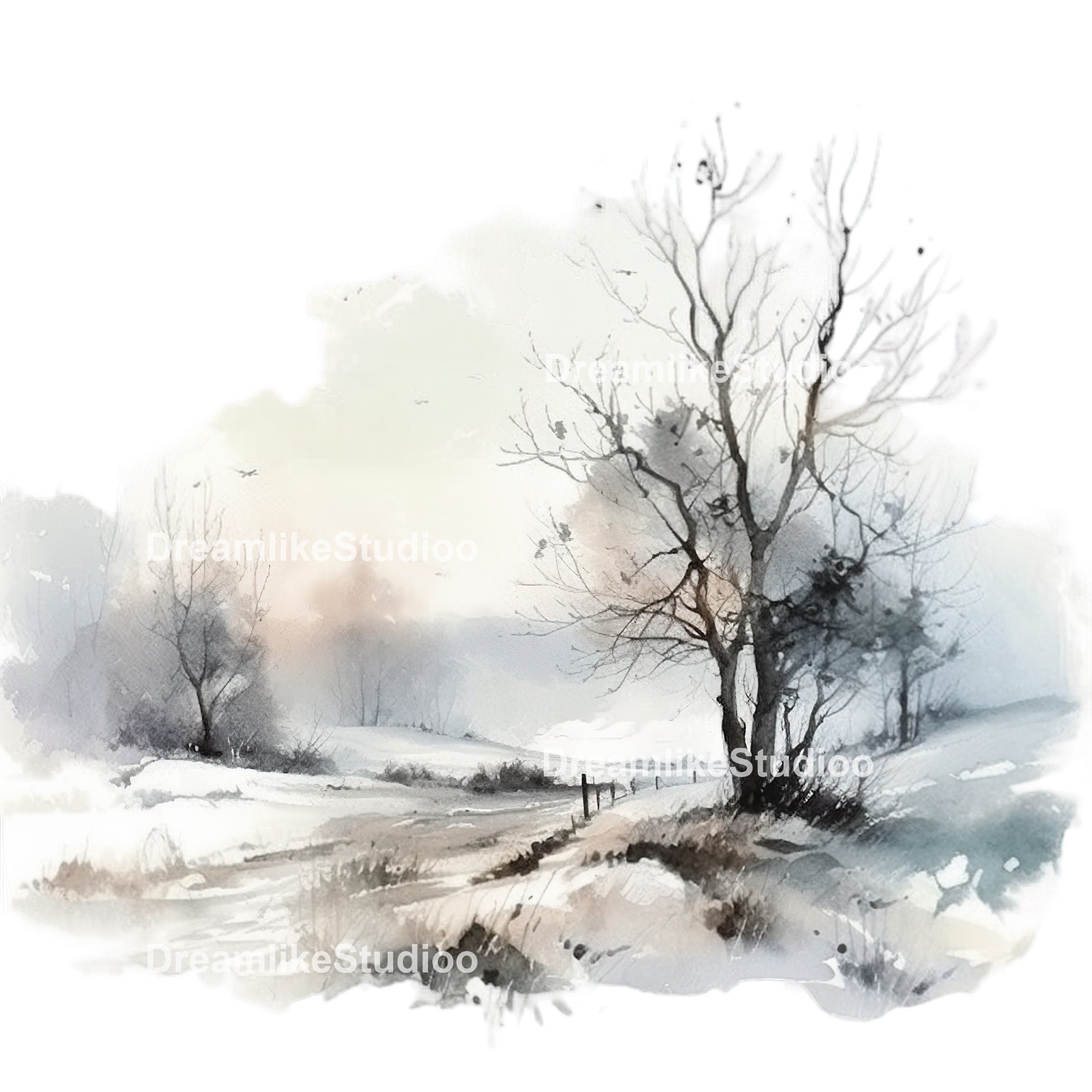 Watercolor Winter Clipart Commercial Use Winter Landscape - Etsy