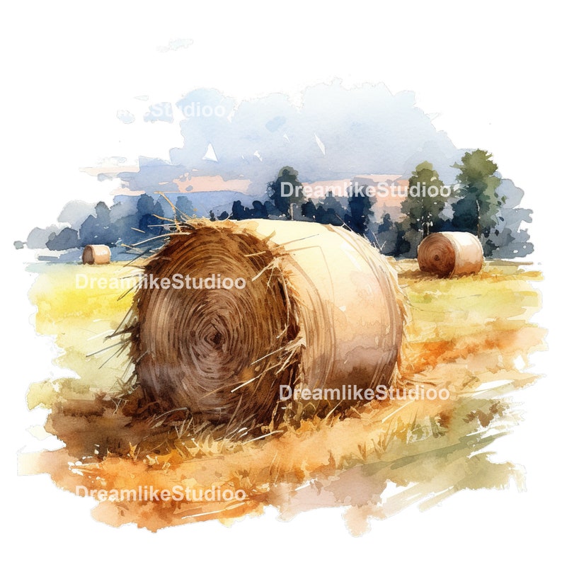 Watercolor Bale of Hay Clipart, Landscape Scenes PNG, Instant Download ...