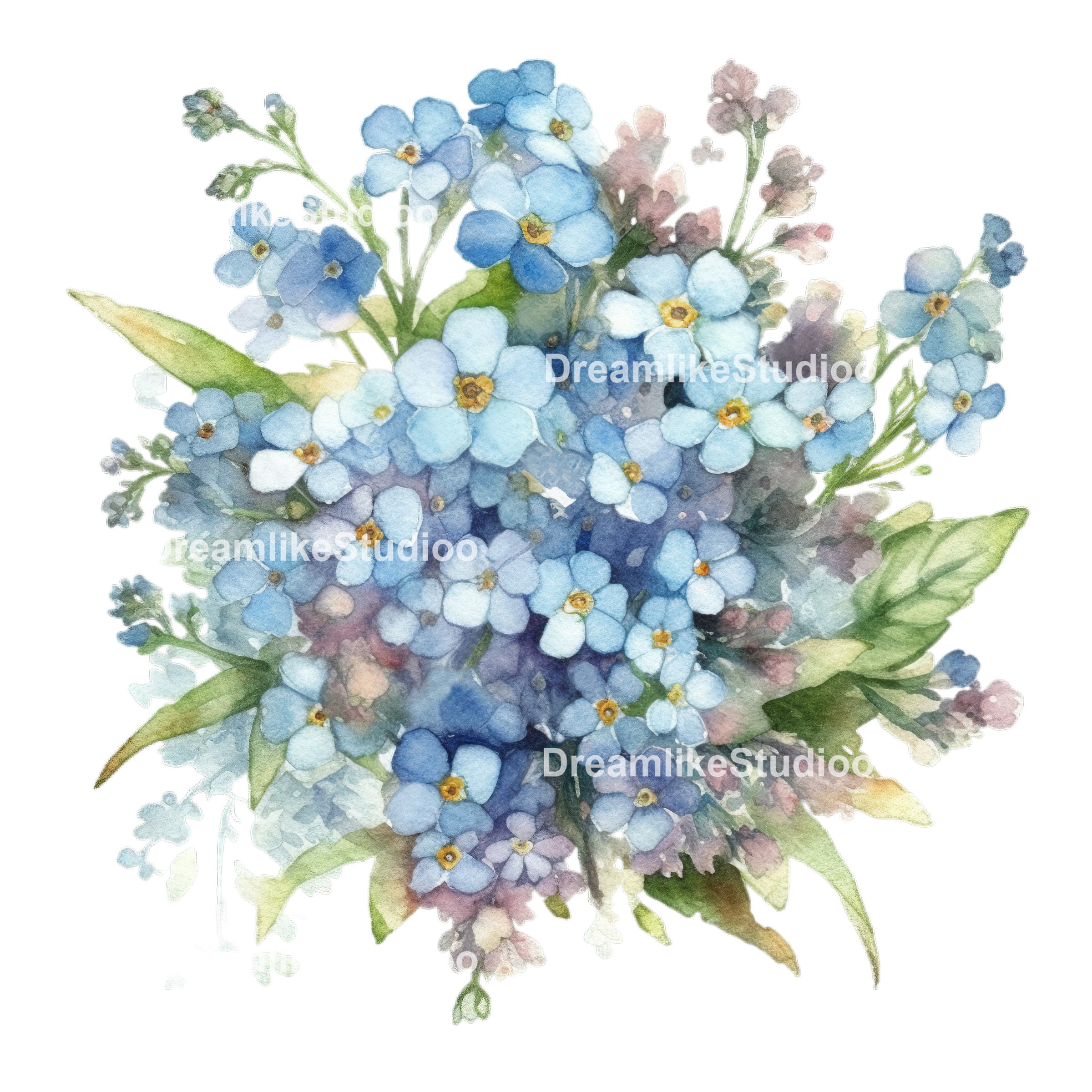 Watercolor Forget-me-not Clipart, Forget-me-not Bouquet PNG, Commercial ...