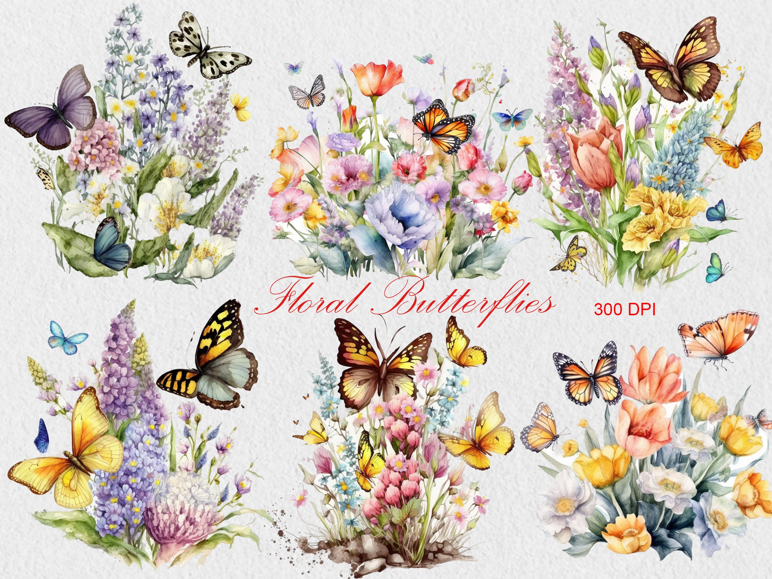 Watercolor Butterflies and Flowers Clipart Commercial Use - Etsy