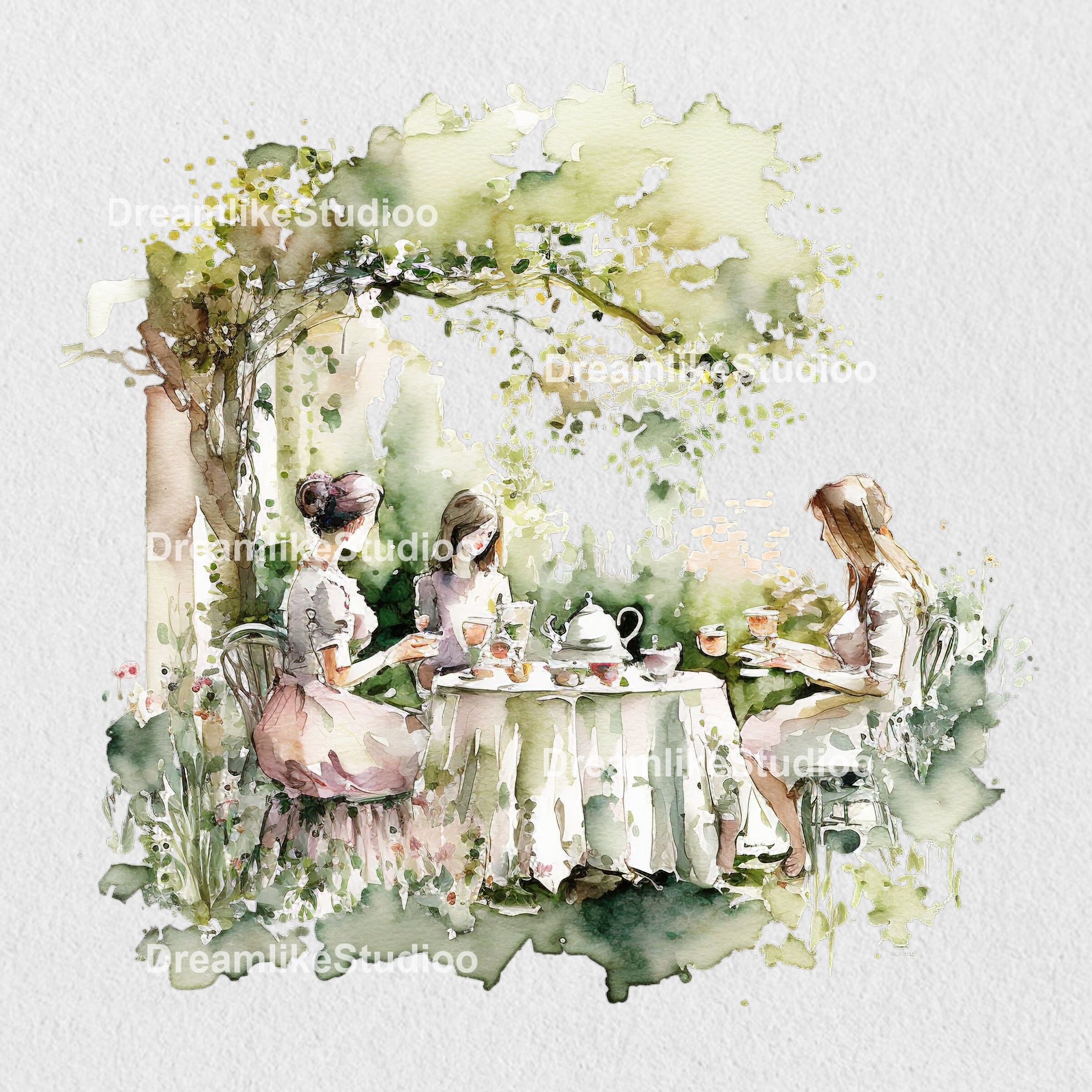 Watercolor Garden Tea Party Scenes PNG Commercial Clipart - Etsy
