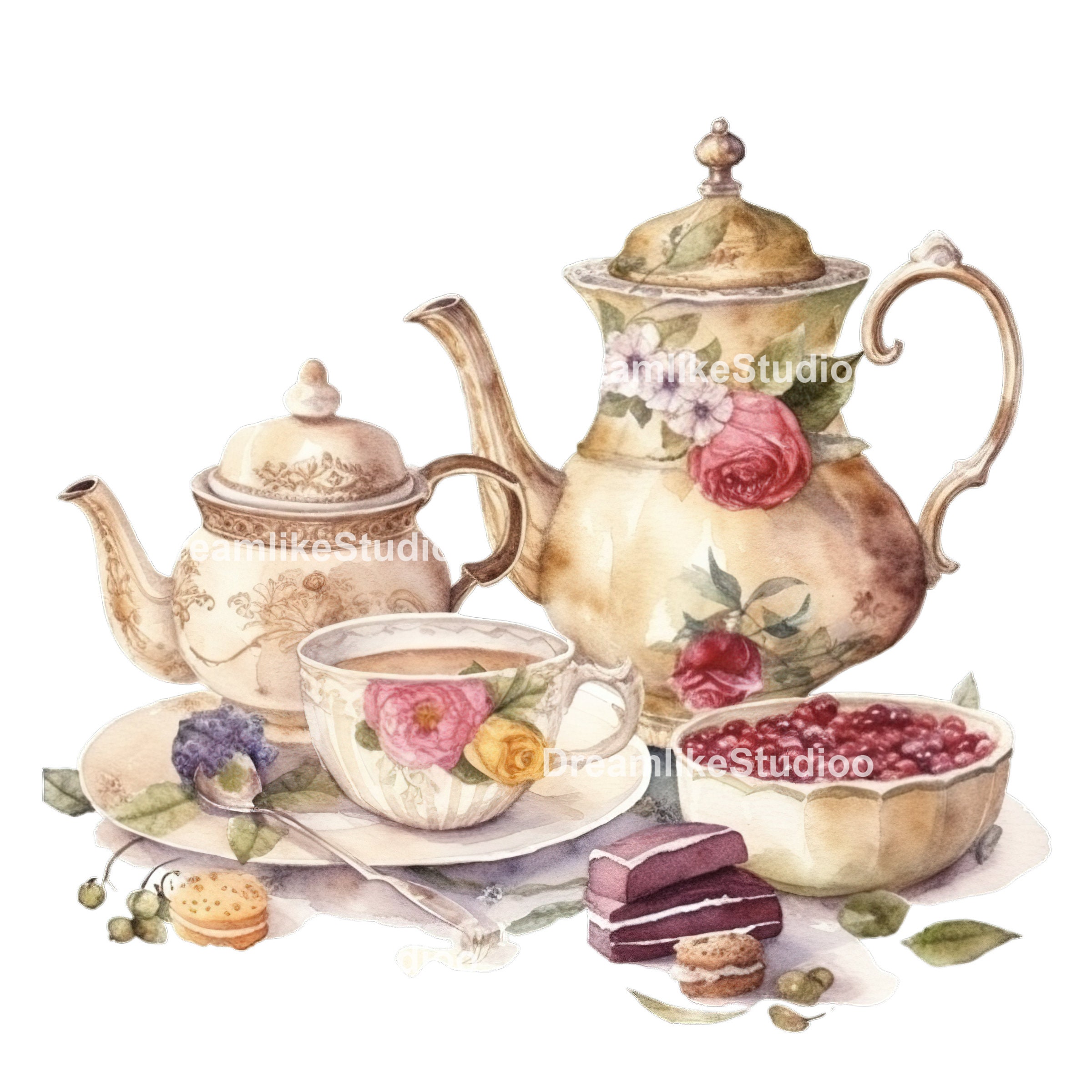 Watercolor Tea Party Clipart Commercial Use Clipart Dessert - Etsy