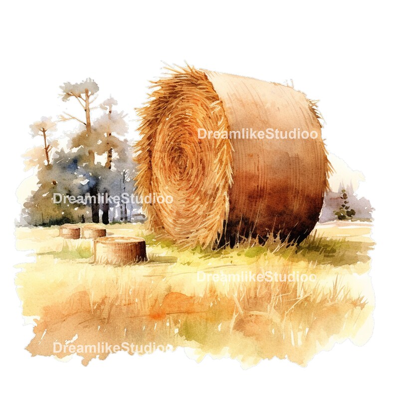 Watercolor Bale of Hay Clipart, Landscape Scenes PNG, Instant Download ...