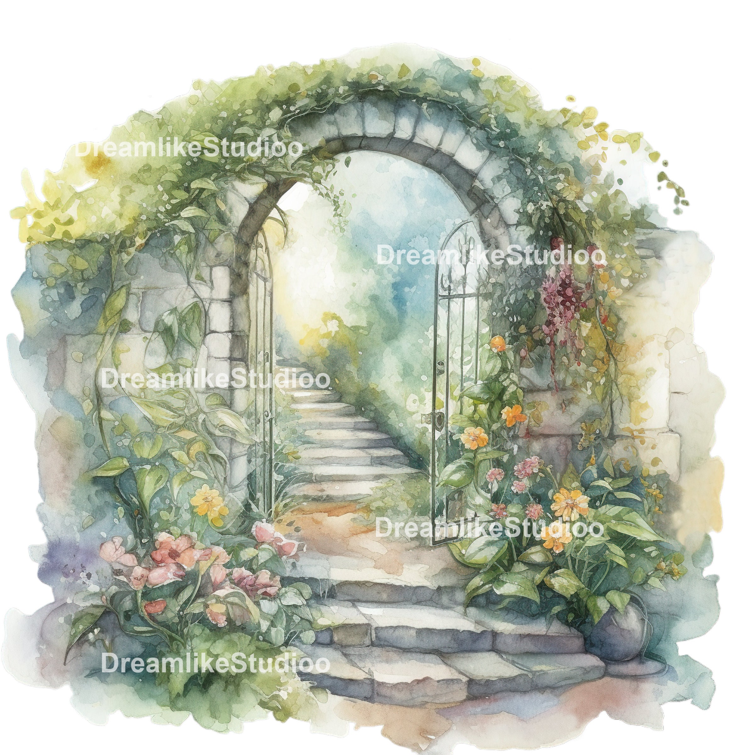 Secret Garden Clipart Bundle, Commercial Use Watercolor Clipart, Summer ...