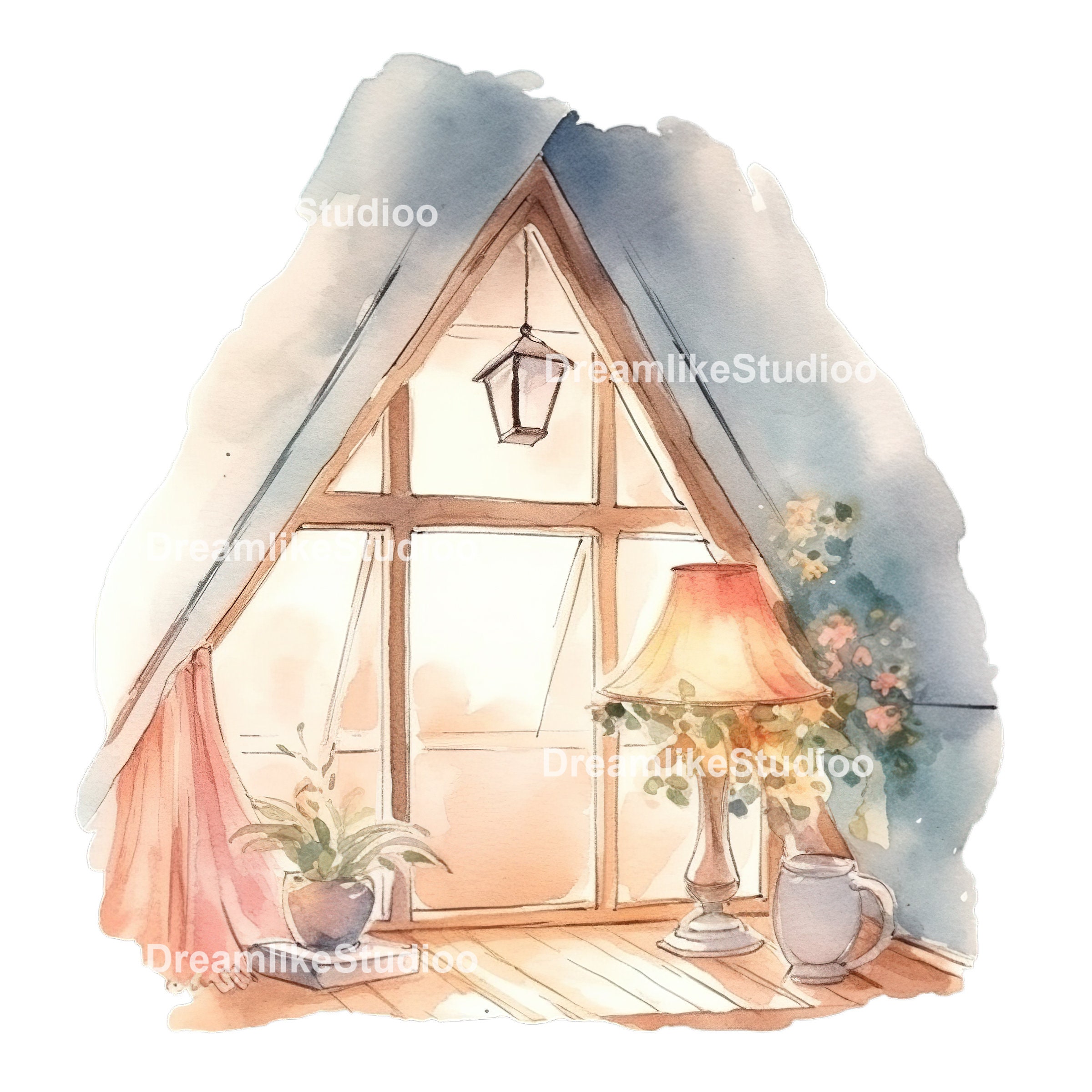 Watercolor Romantic Attic Clipart, Commercial Use PNG, Cottagecore ...