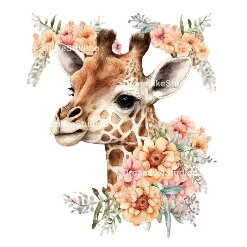 Watercolor Baby Giraffe Cliparts, Commercial Use Floral Giraffe PNG ...