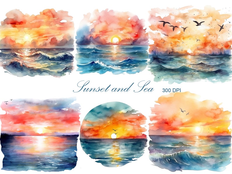 Watercolor Sunset Cliparts Commercial Use Sea Sunset Clipart - Etsy