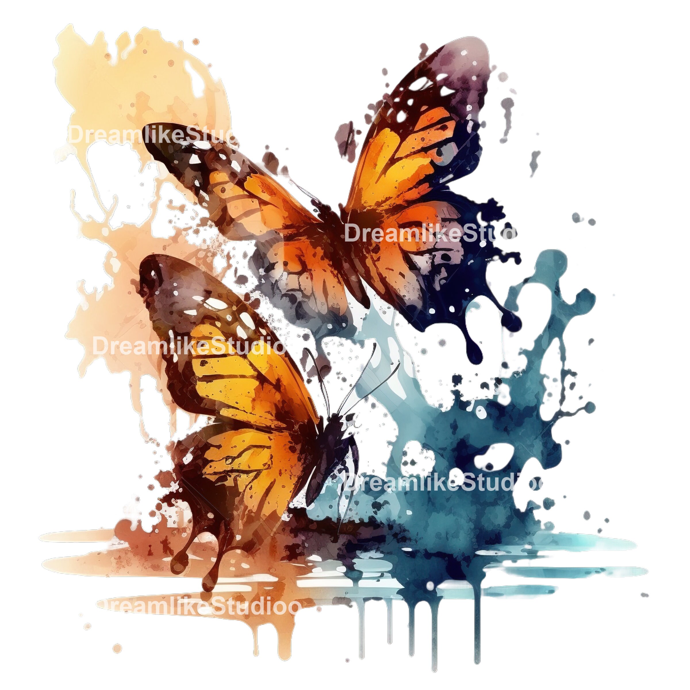 Watercolor Sunset Butterflies Clipart, Commercial Use Clipart, Colorful ...