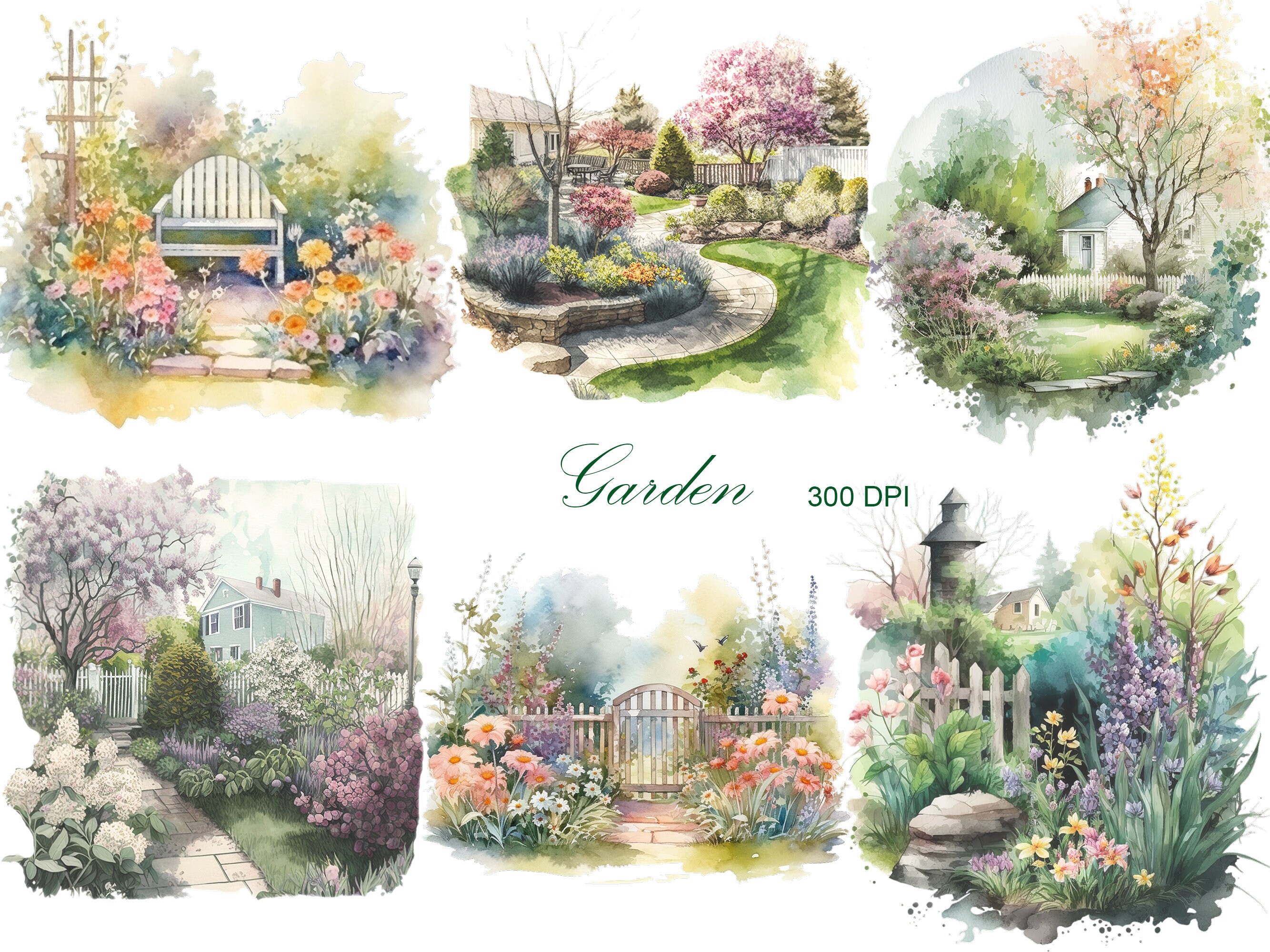 Watercolor Garden Clipart Bundle, Commercial Use Backyard Garden PNG ...