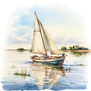 Watercolor Sailboat Clipart, Commercial Use Sailing Scene Clipart ...