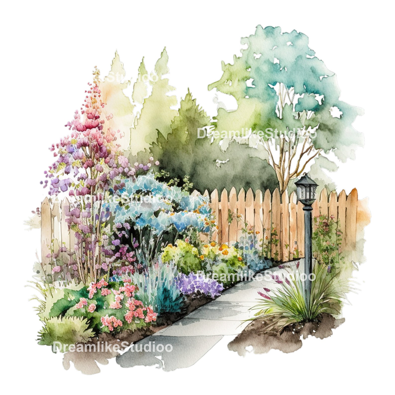 Watercolor Backyard Garden Clipart, Spring Garden PNG, Commercial Use ...