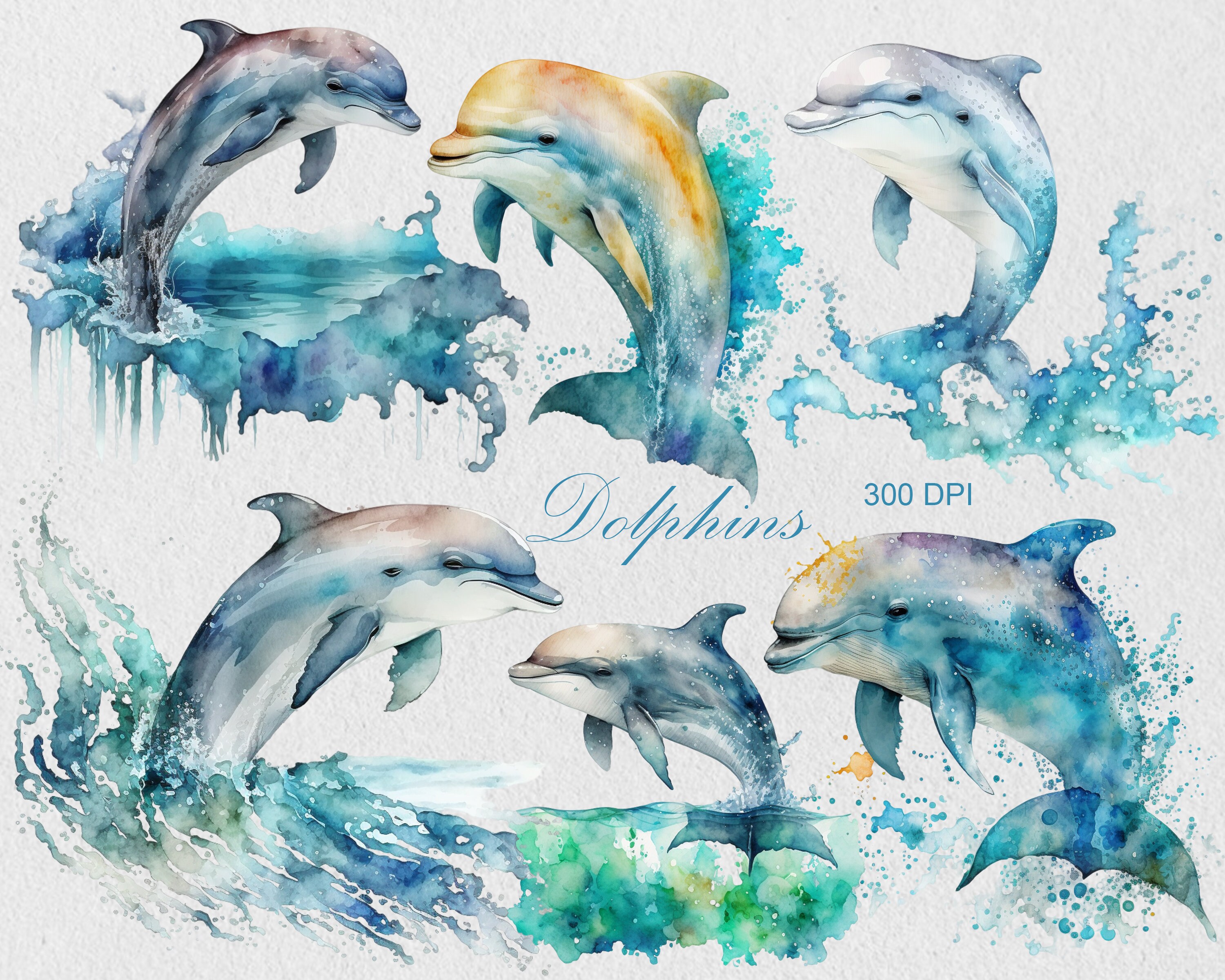 Dolphin Clipart PNG Dolphin Watercolor Digital Downloads - Etsy