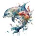 Floral Dolphin Clipart, Commercial Use Watercolor Dolphin PNG Digital ...