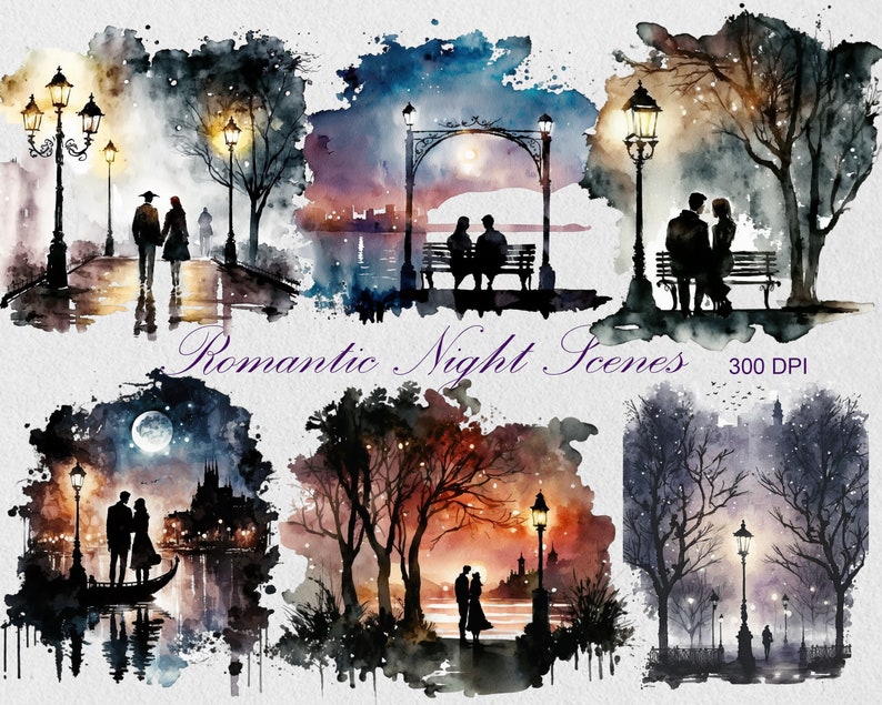 Romantic Night Scenery PNG, Commercial Clipart, Wall Art Print. - Etsy