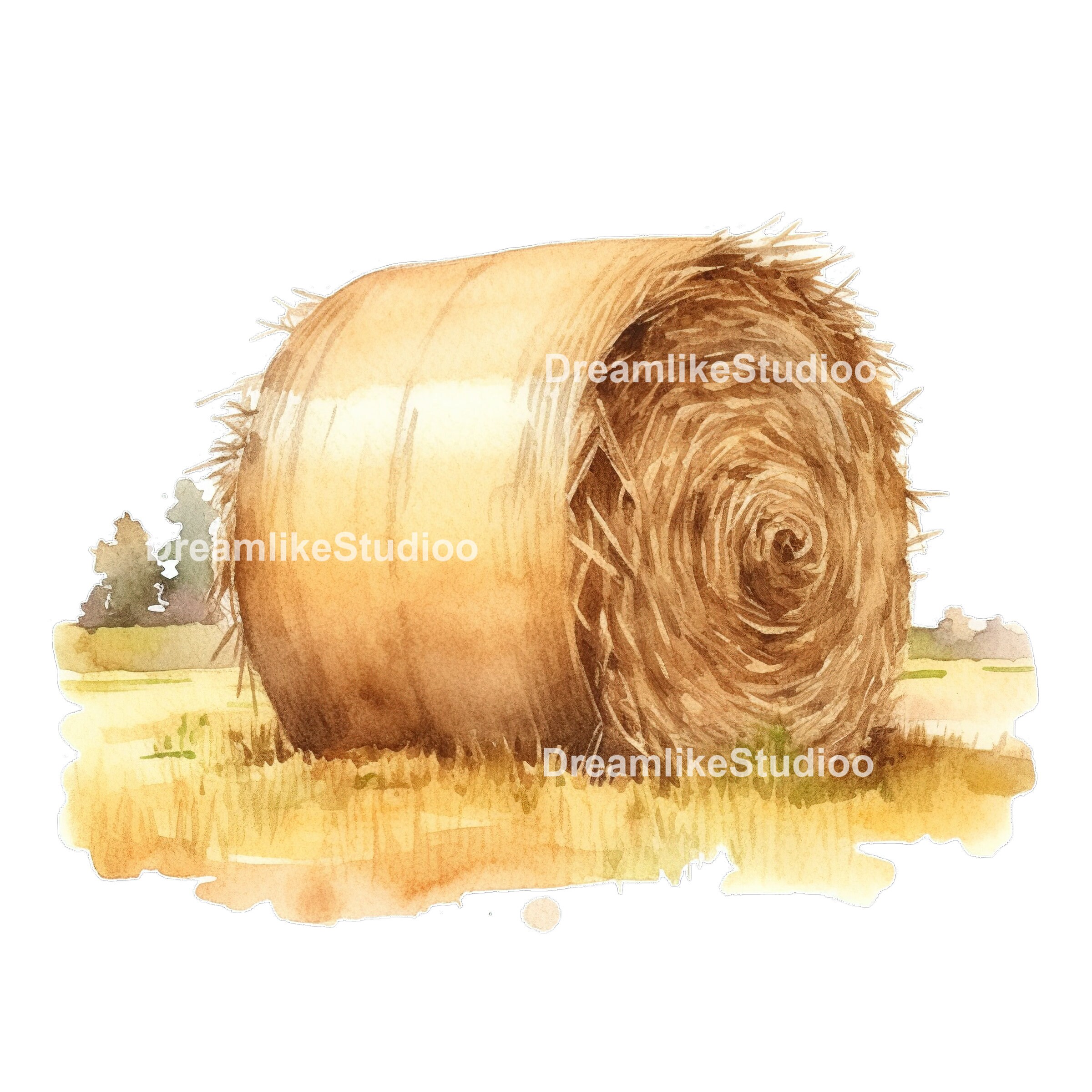 Watercolor Bale of Hay Clipart, Landscape Scenes PNG, Instant Download ...