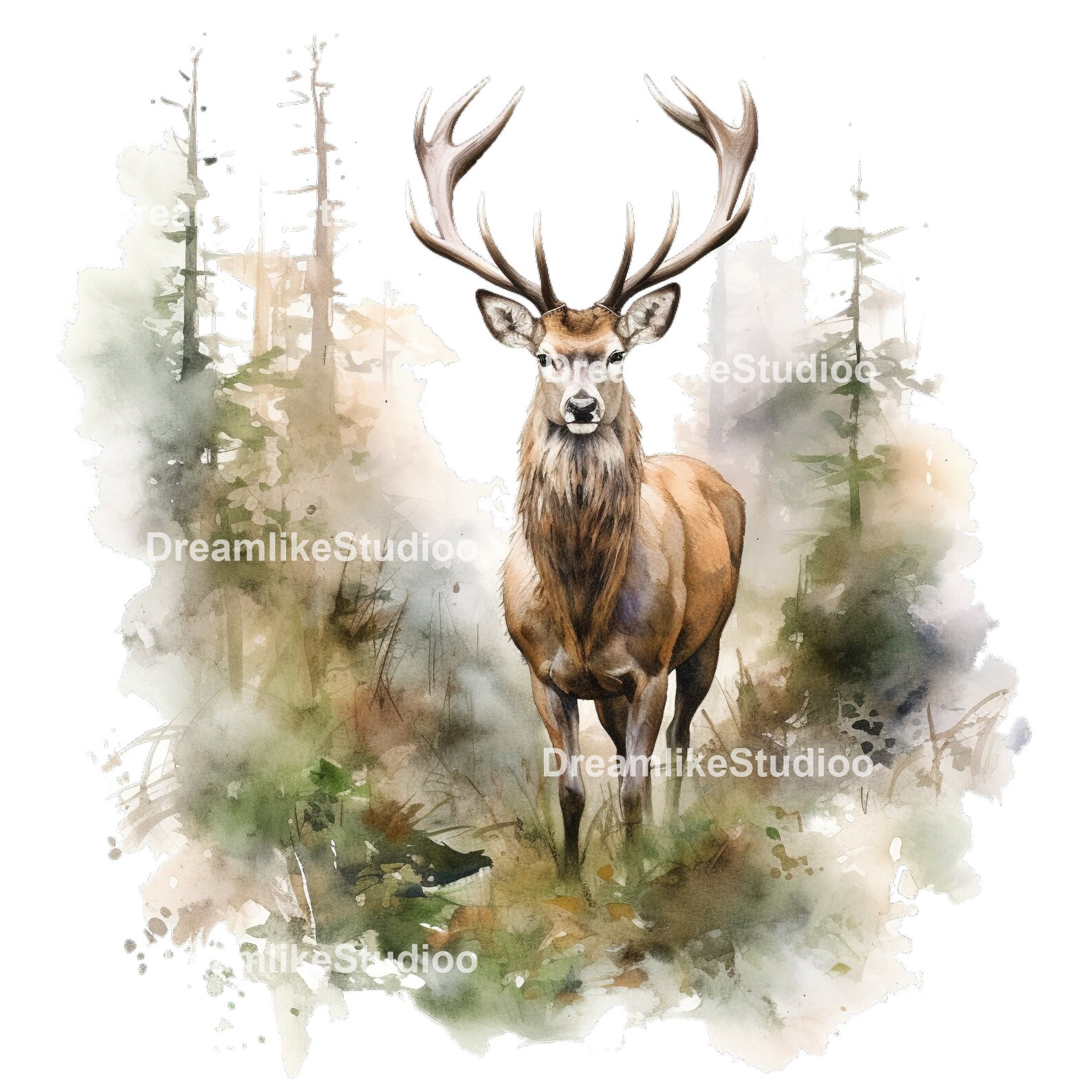 Watercolor Deer Clipart, Commercial Use Deer PNG, Wildlife, Wild Animal ...