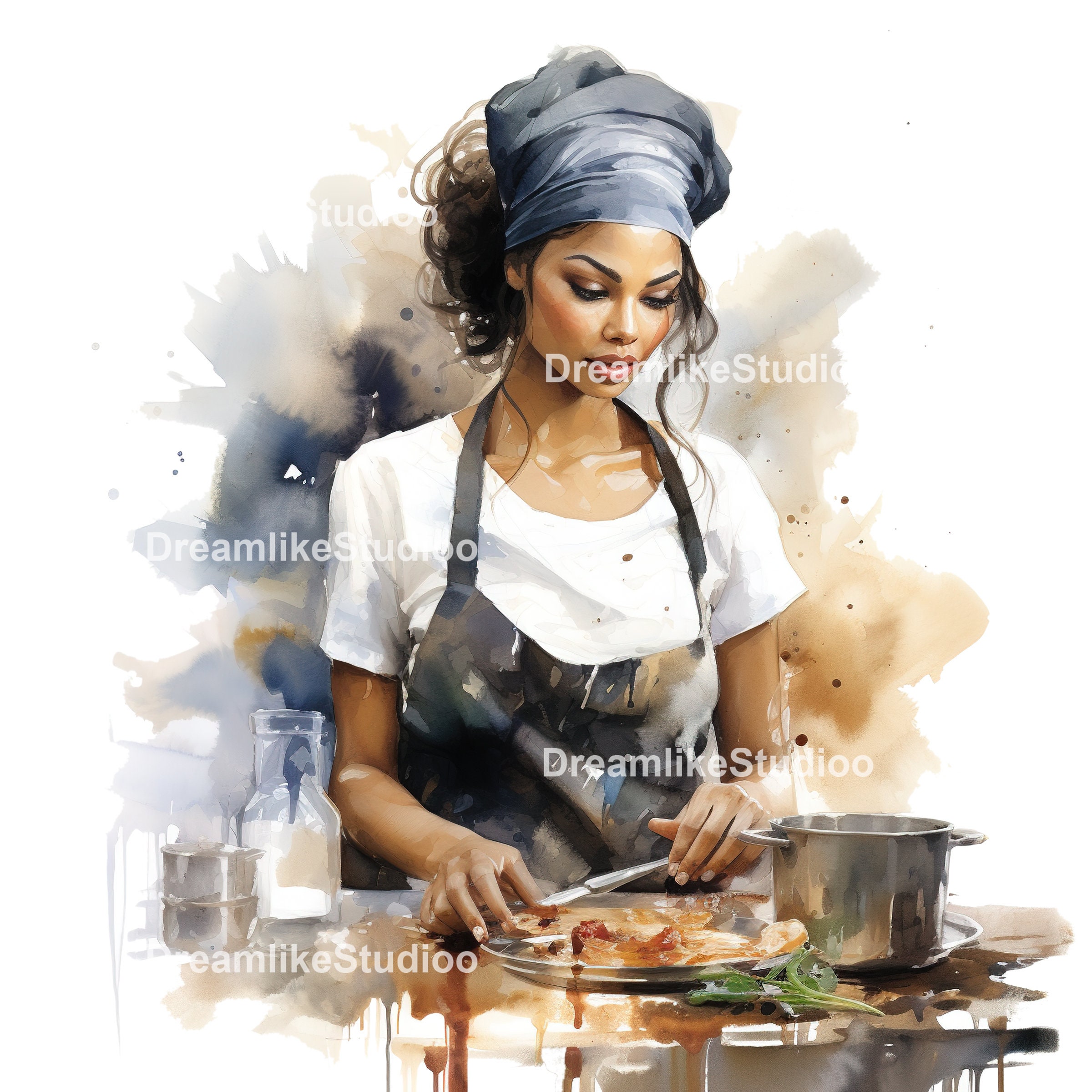 Cooking Clipart, Watercolor Woman Working in Kitchen PNG Commercial Use ...