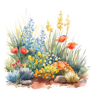 Garden Flowers Clipart, Watercolor Flowers PNG, Commercial Use Clipart ...