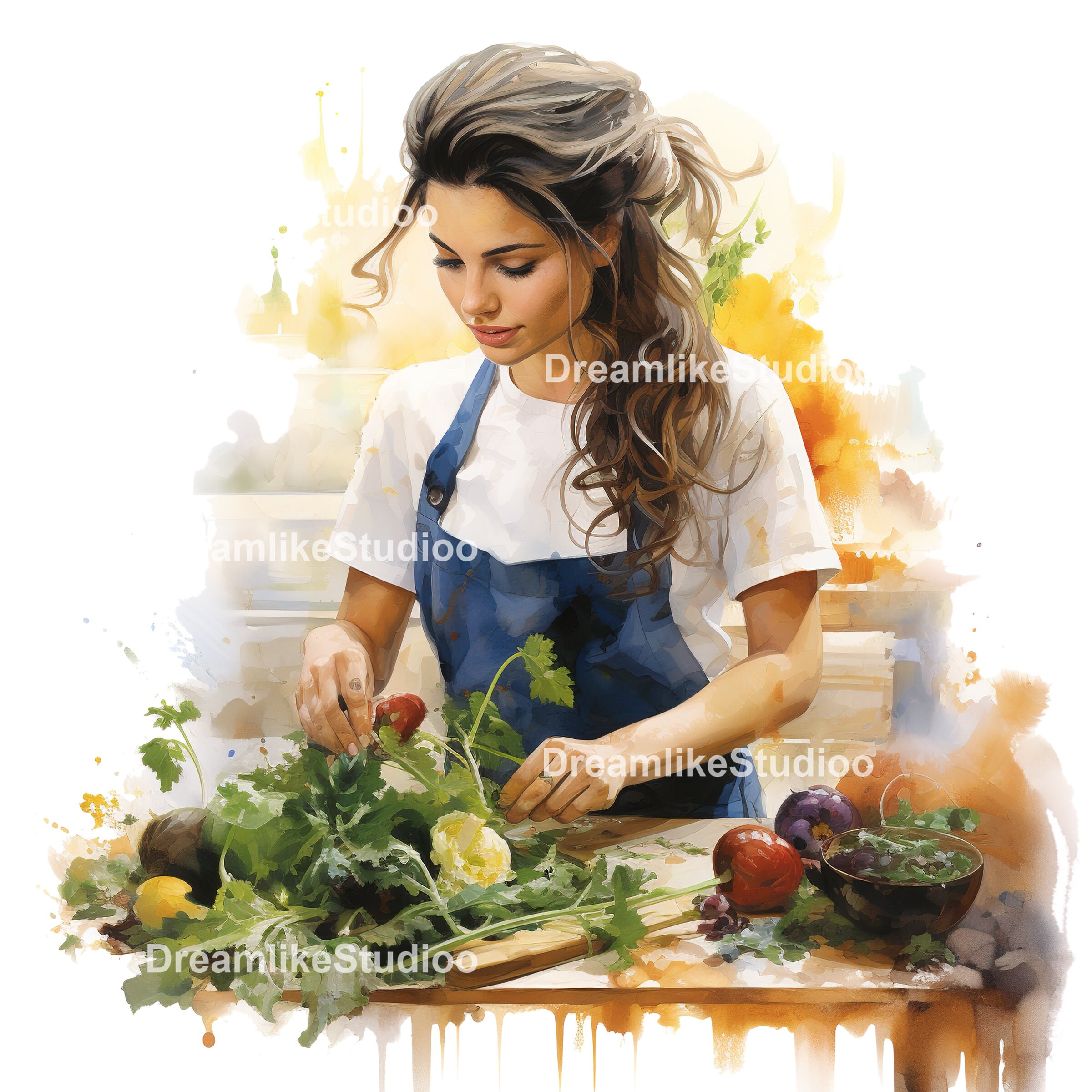 Cooking Clipart, Watercolor Woman Working in Kitchen PNG Commercial Use ...