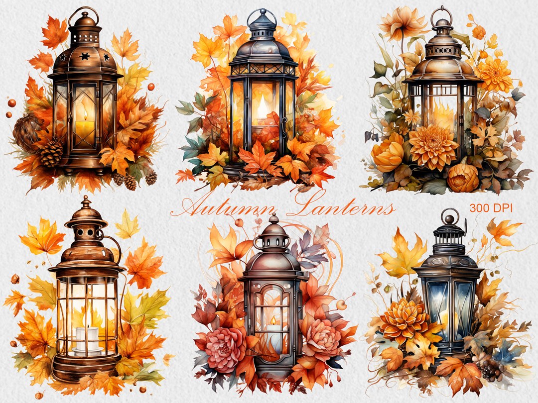 Romantic Fall Lantern PNG, Autumn Lantern Clipart, Watercolor ...
