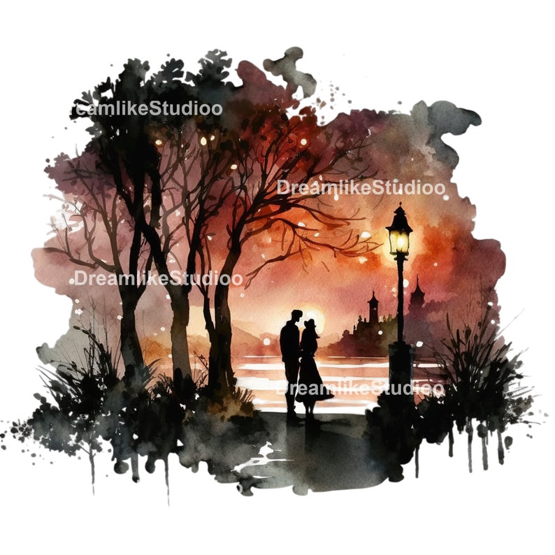 Romantic Night Scenery PNG, Commercial Clipart, Wall Art Print. - Etsy