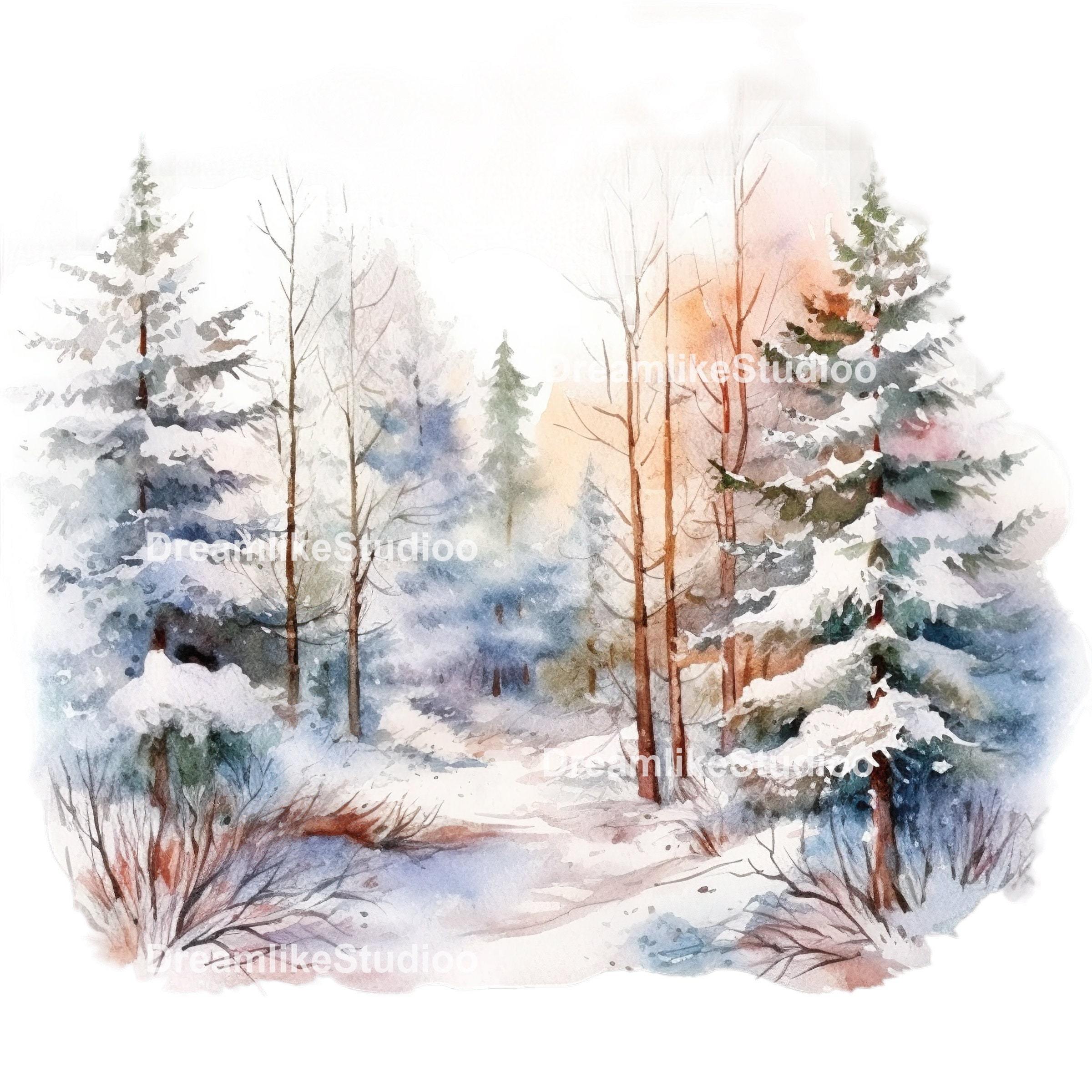 Watercolor Winter Forest Clipart Commercial Use Winter - Etsy