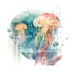 Watercolor Jellyfish Clipart, Commercial Use Clipart, Ocean Life ...