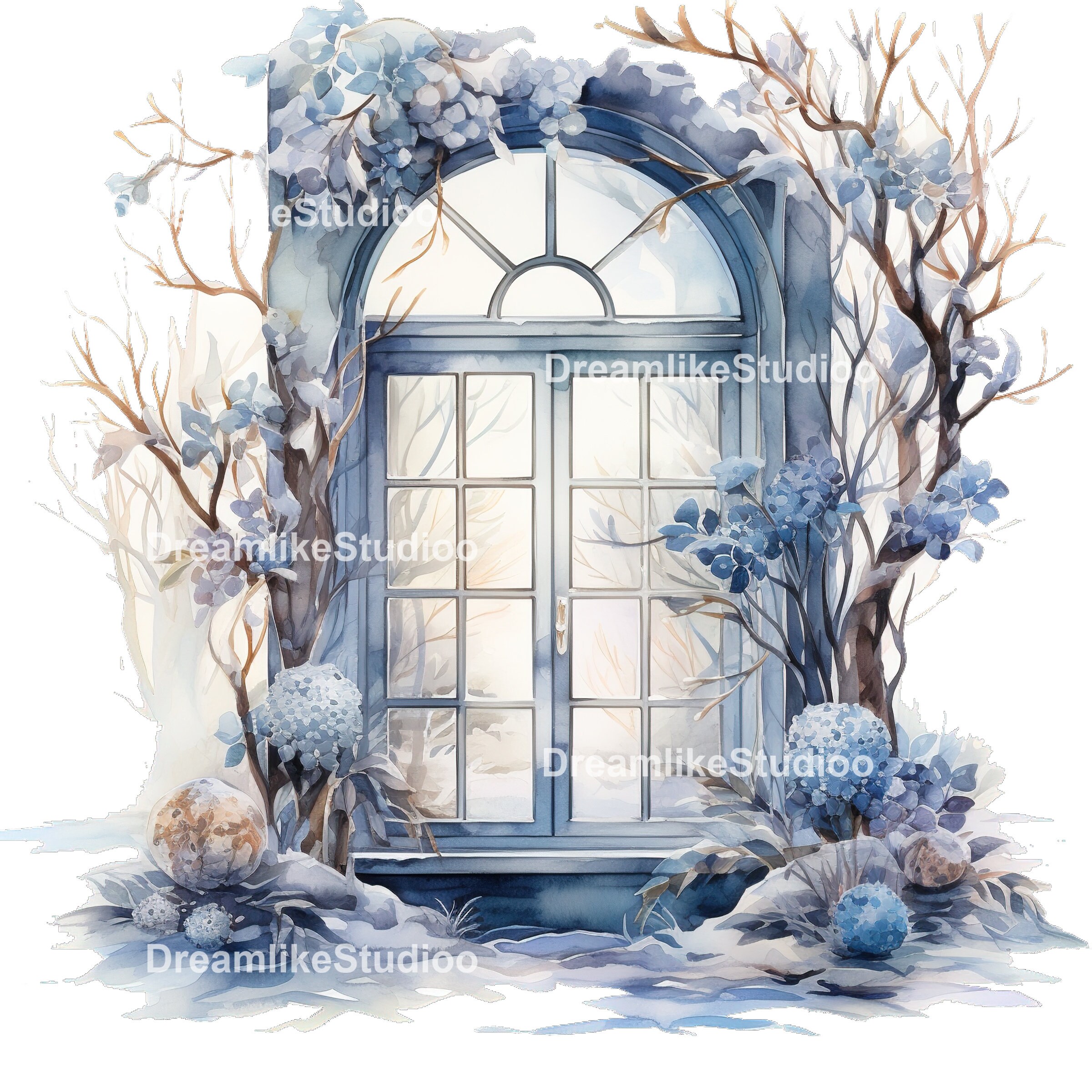 Watercolor Winter Window Clipart, Commercial Use Winter Clipart ...