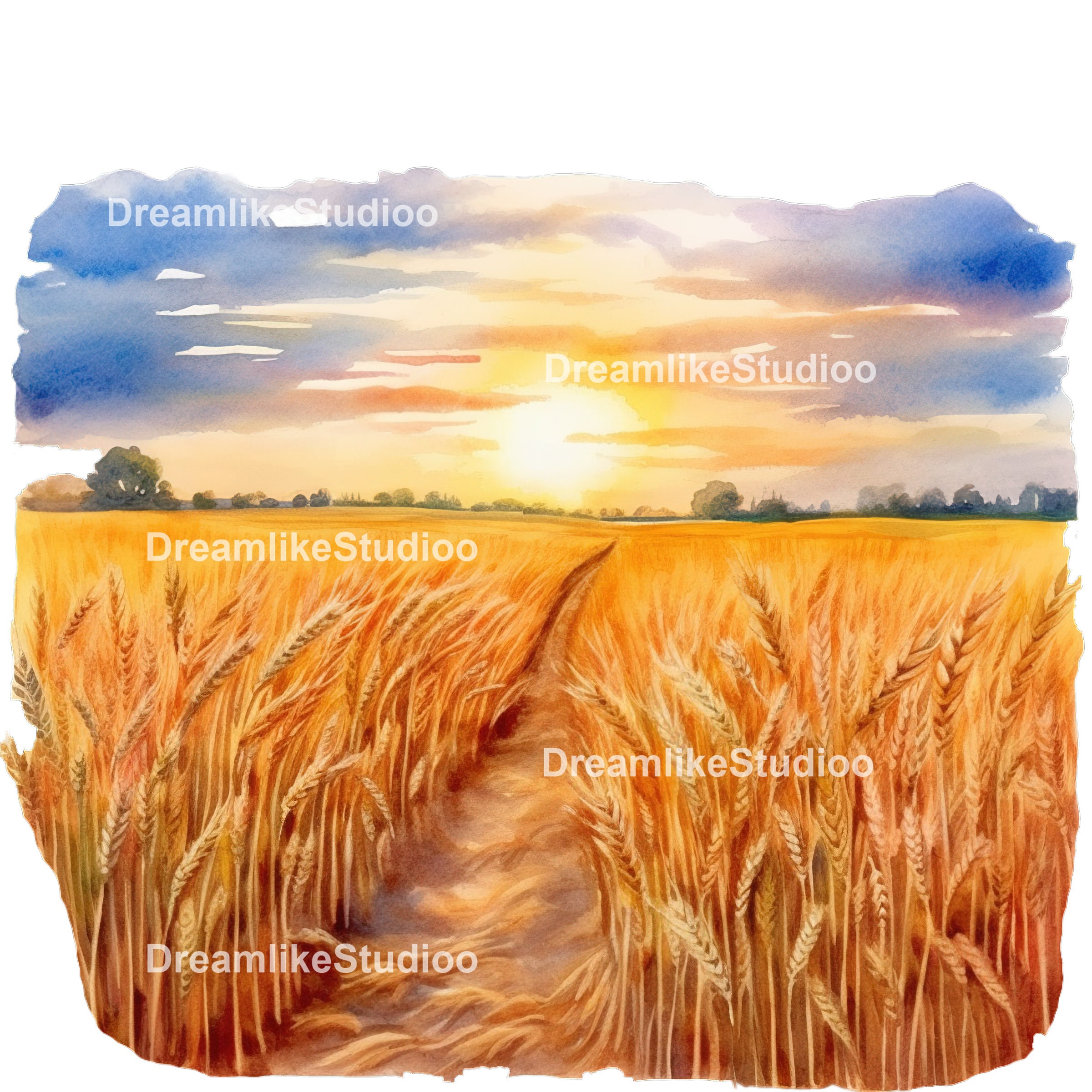 Watercolor Wheat Field Clipart Commercial Use Sunset Clipart - Etsy