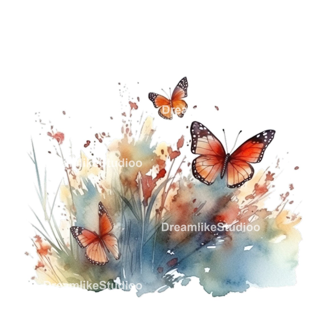 Watercolor Floral Butterflies Clipart, Commercial Use Clipart, Flowers ...
