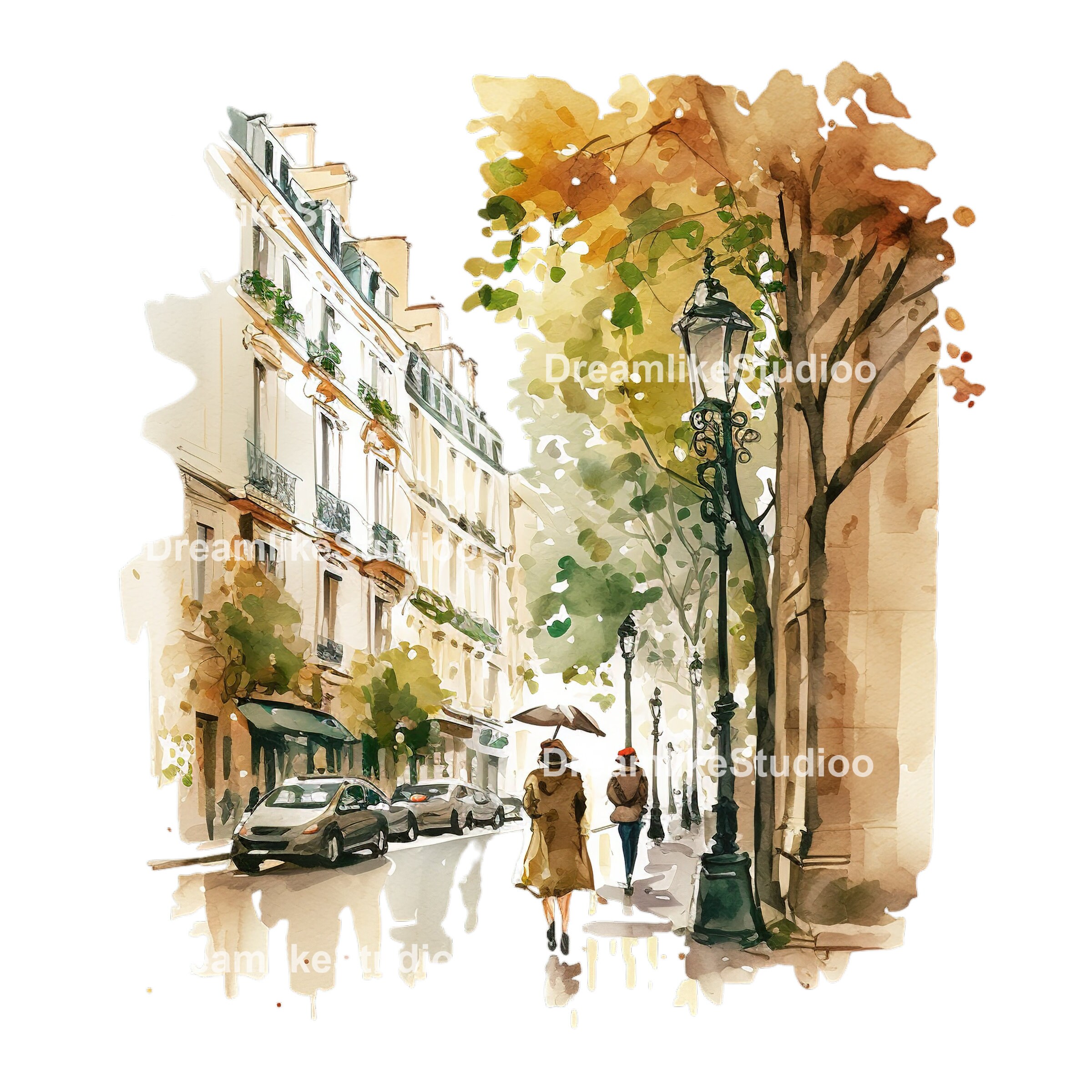 Watercolor Paris Rainy Day Clipart, Cute Watercolor Paris Scenes PNG ...