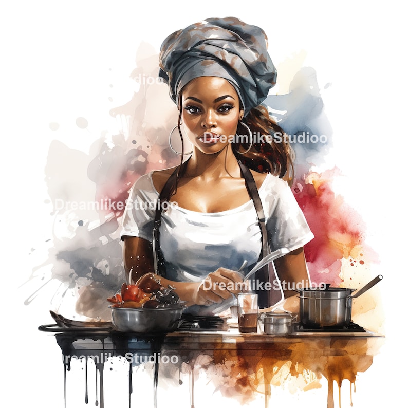 Cooking Clipart, Watercolor Woman Working in Kitchen PNG Commercial Use ...