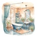 Watercolor Bathroom Cliparts, Commercial Use Clipart, Cottage Interior ...