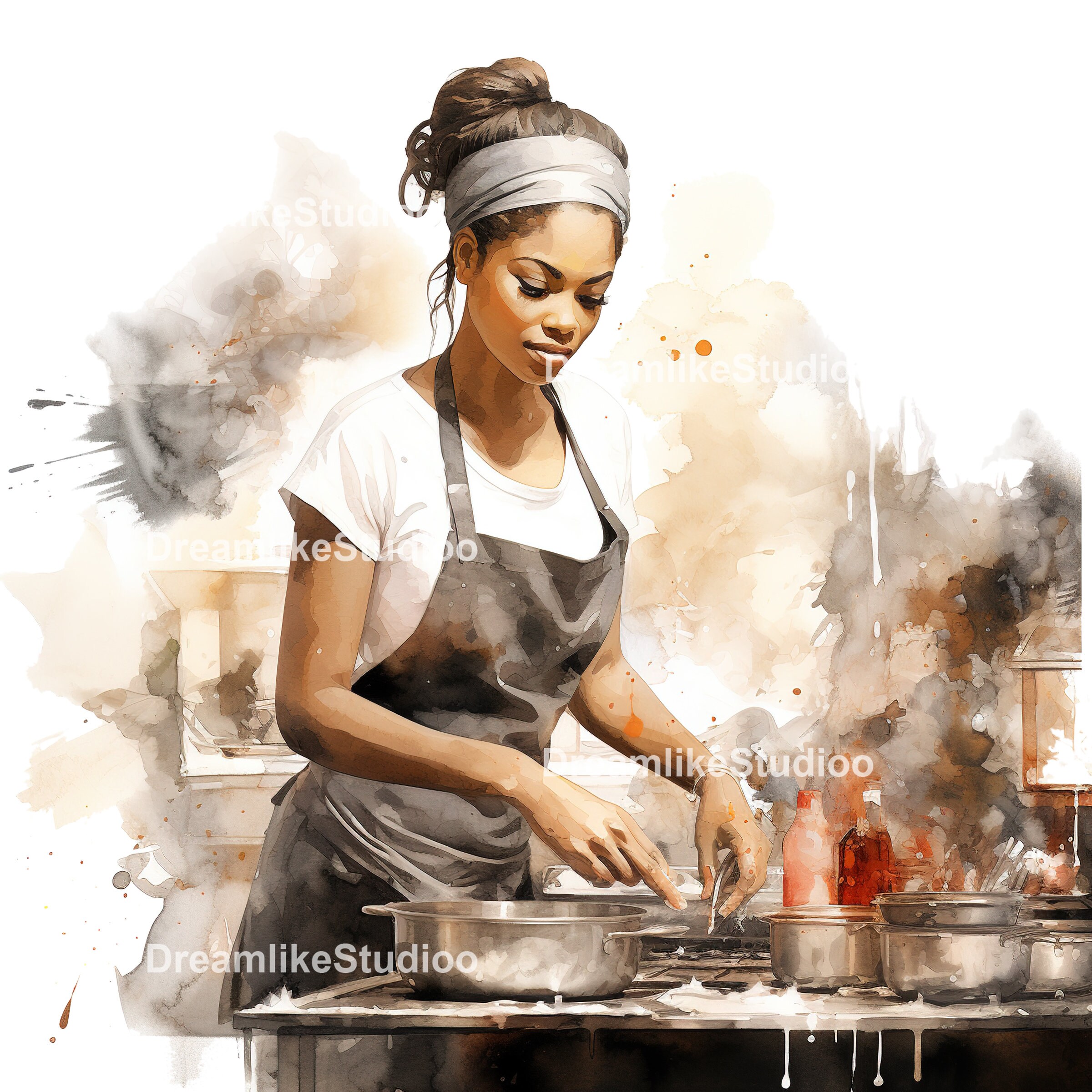 Cooking Clipart, Watercolor Woman Working in Kitchen PNG Commercial Use ...