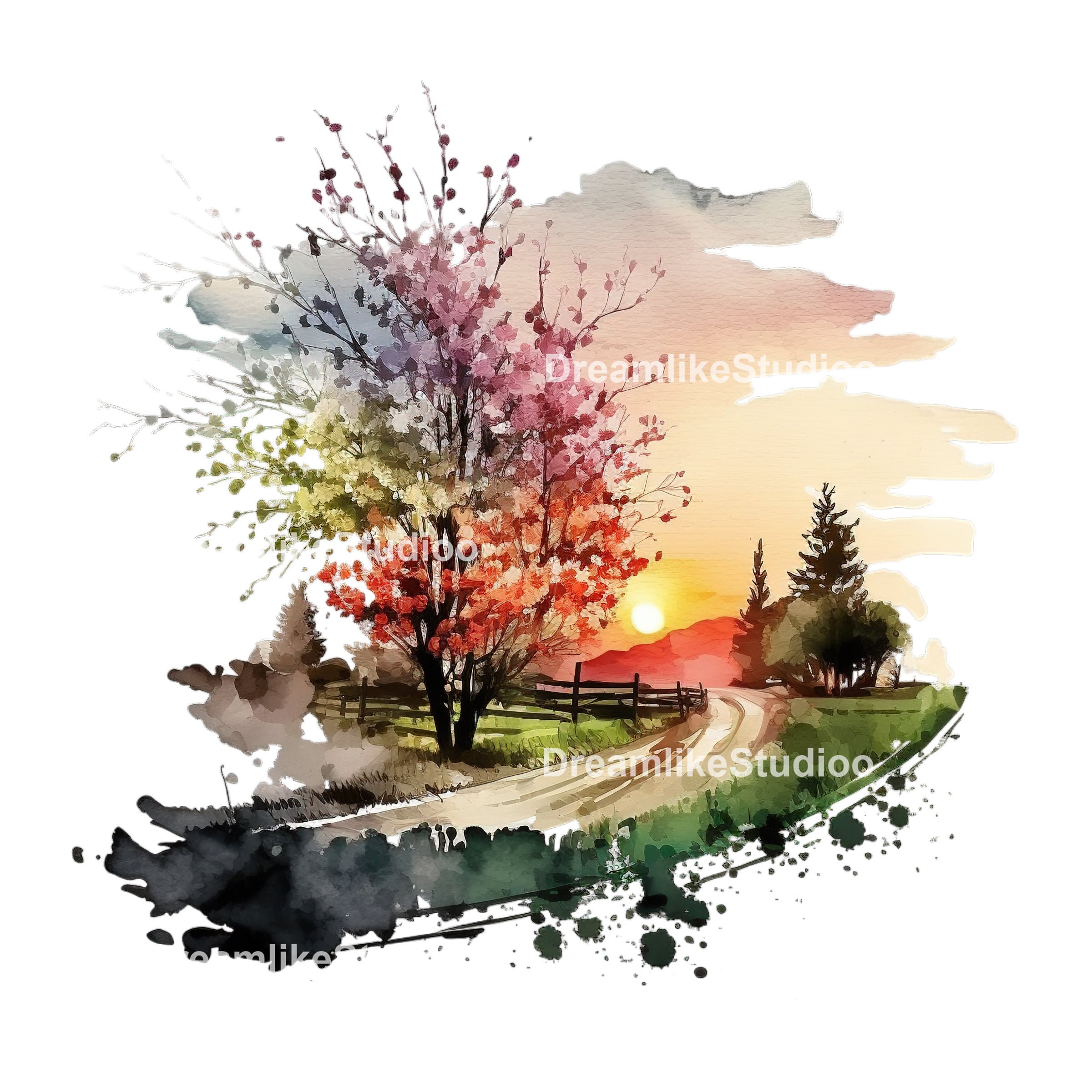 Watercolor Sunset Clipart Commercial Use PNG Scrapbooking - Etsy