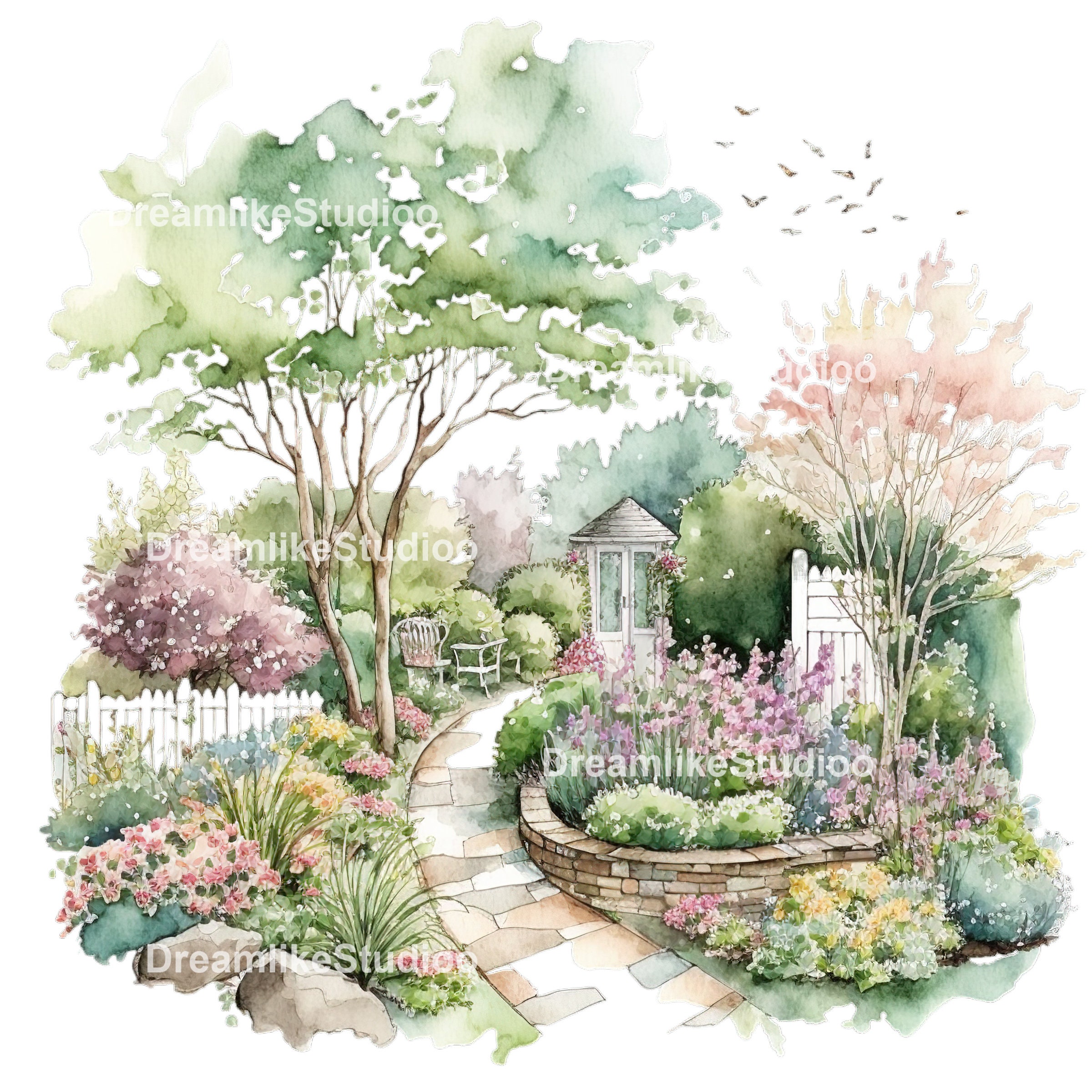 Spring Garden Clipart, Spring Backyard Garden PNG, Commercial Use ...