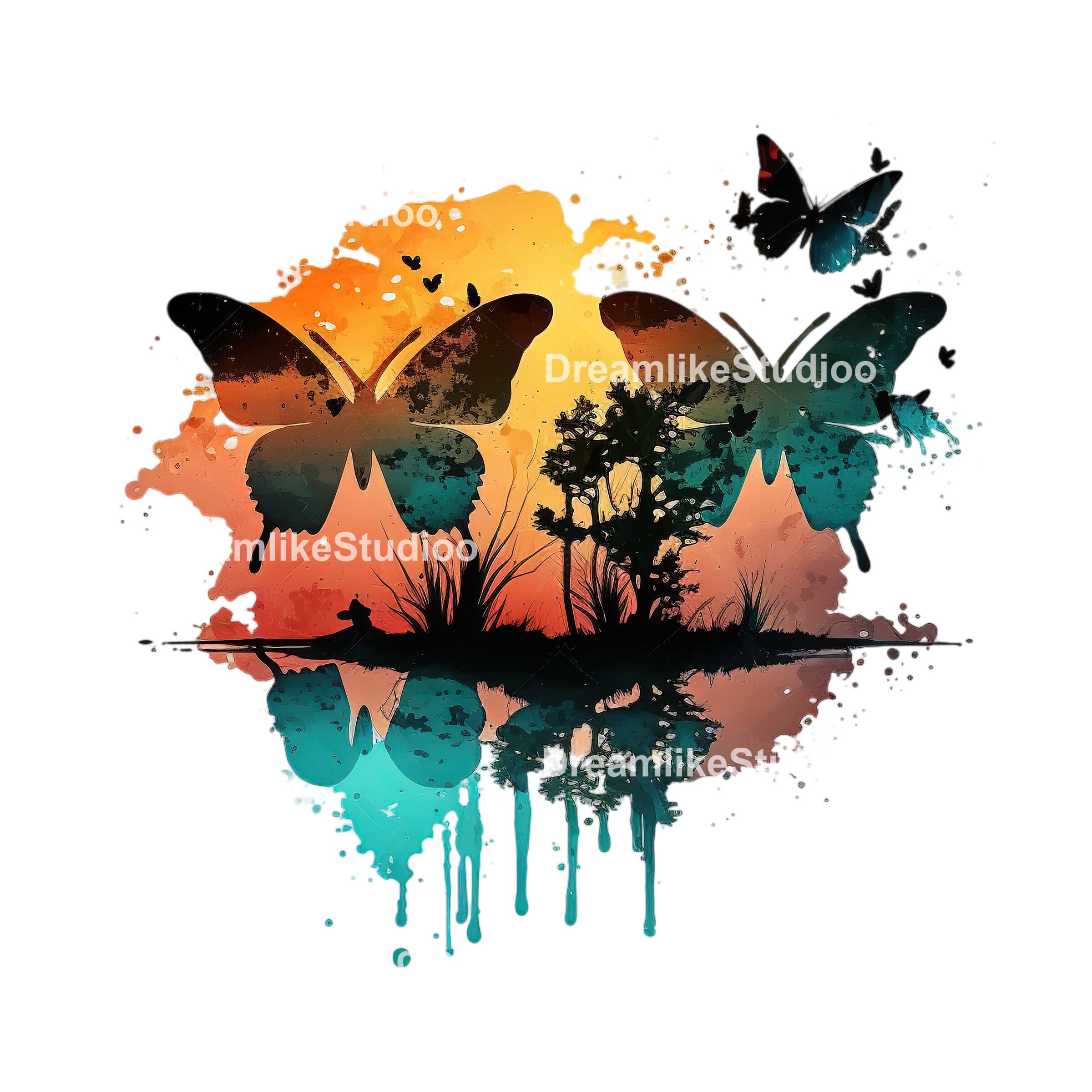 Watercolor Sunset Butterflies Clipart, Commercial Use Clipart, Colorful ...