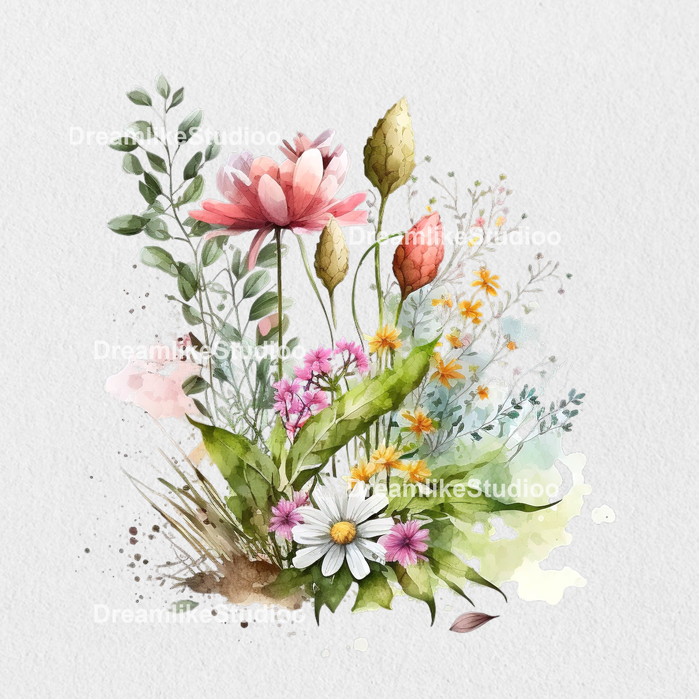 Watercolor Wild Flowers Clipart Commercial Use - Etsy