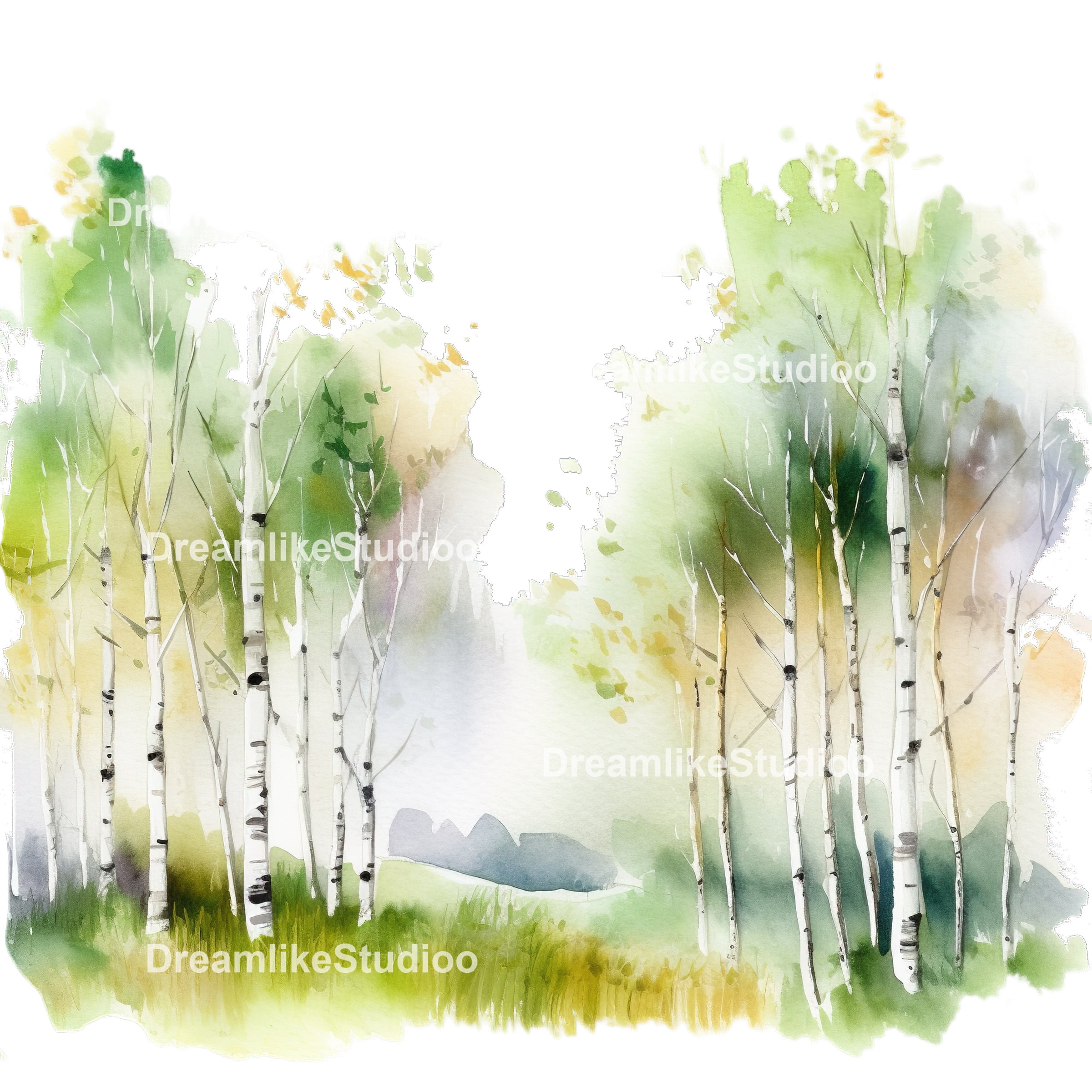 Summer Birch Tree Clipart Watercolor Birch Grove PNG - Etsy