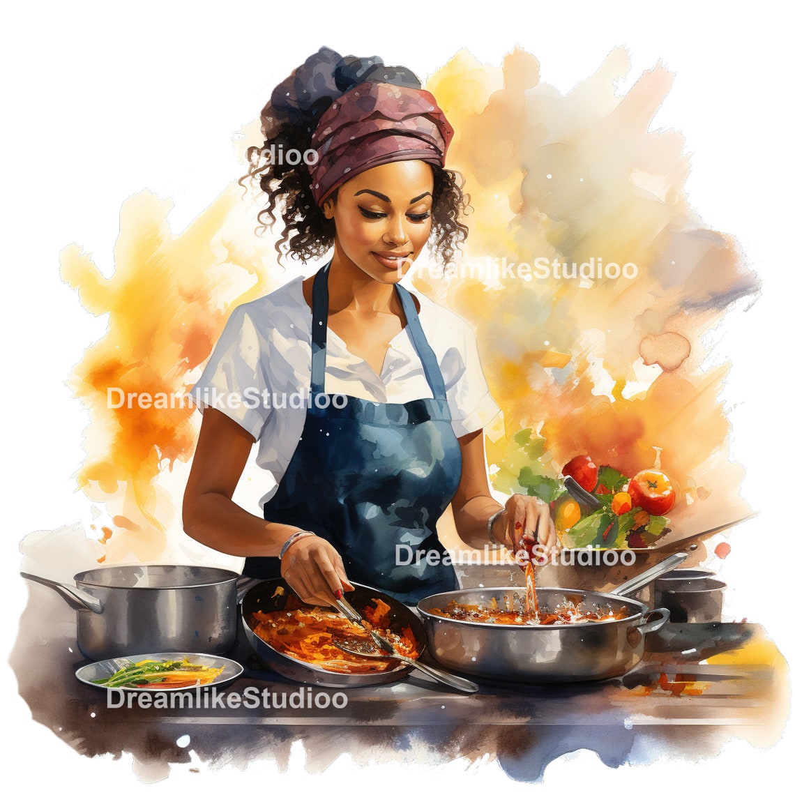 Baking Clipart, Watercolor Woman Working in Kitchen PNG Commercial Use ...