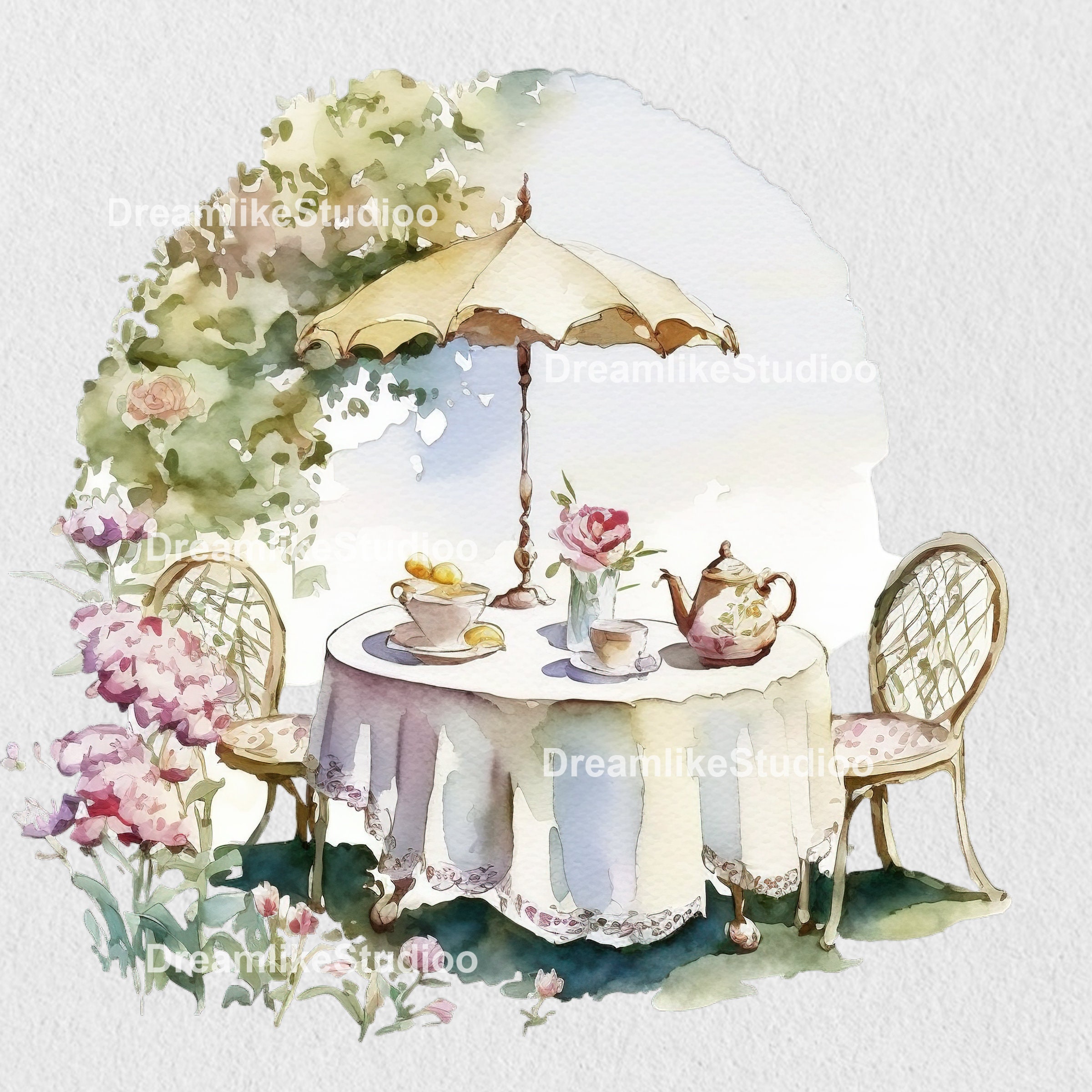 Watercolor Garden Tea Party Scenes PNG Commercial Clipart - Etsy