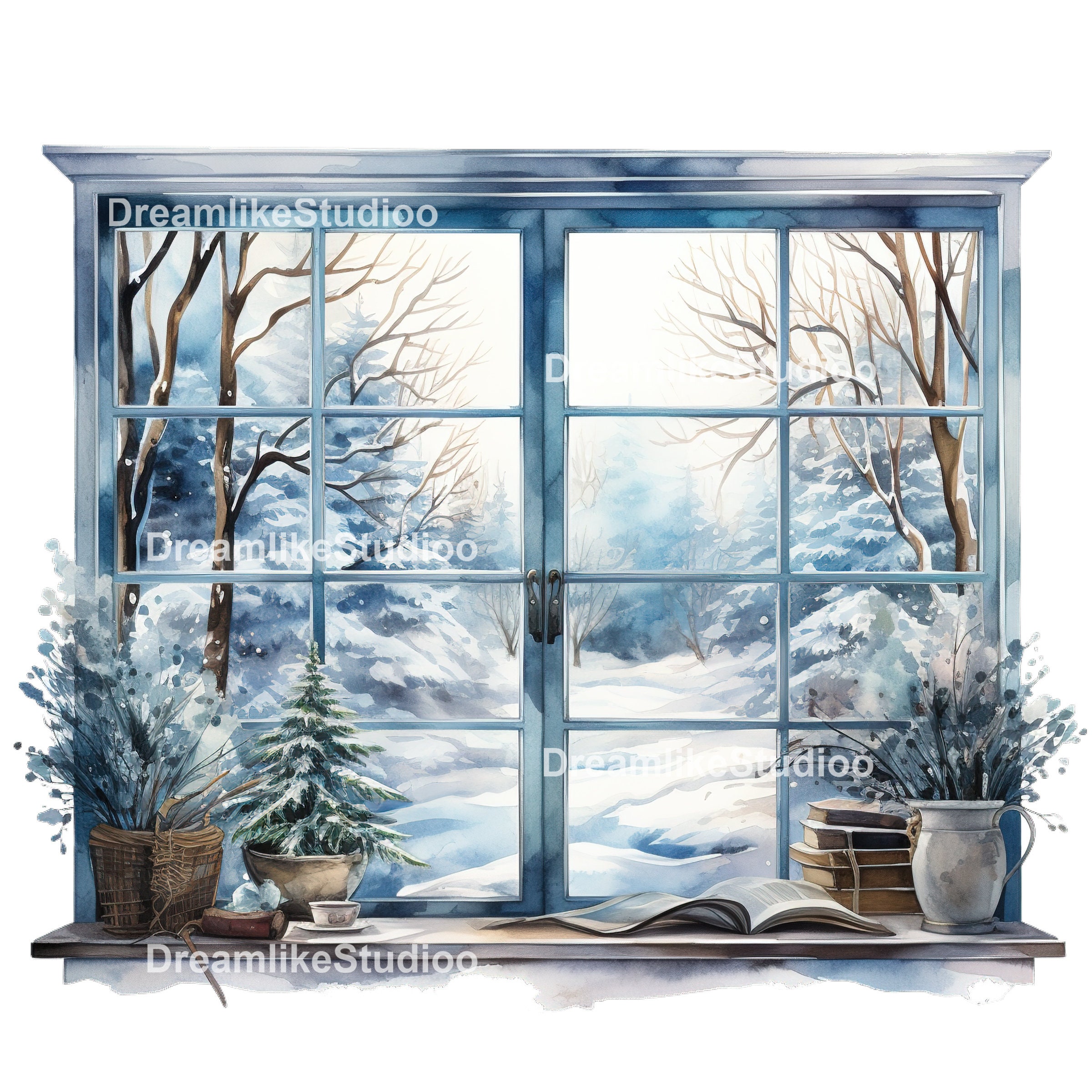 Watercolor Winter Window Clipart, Commercial Use Winter Clipart ...