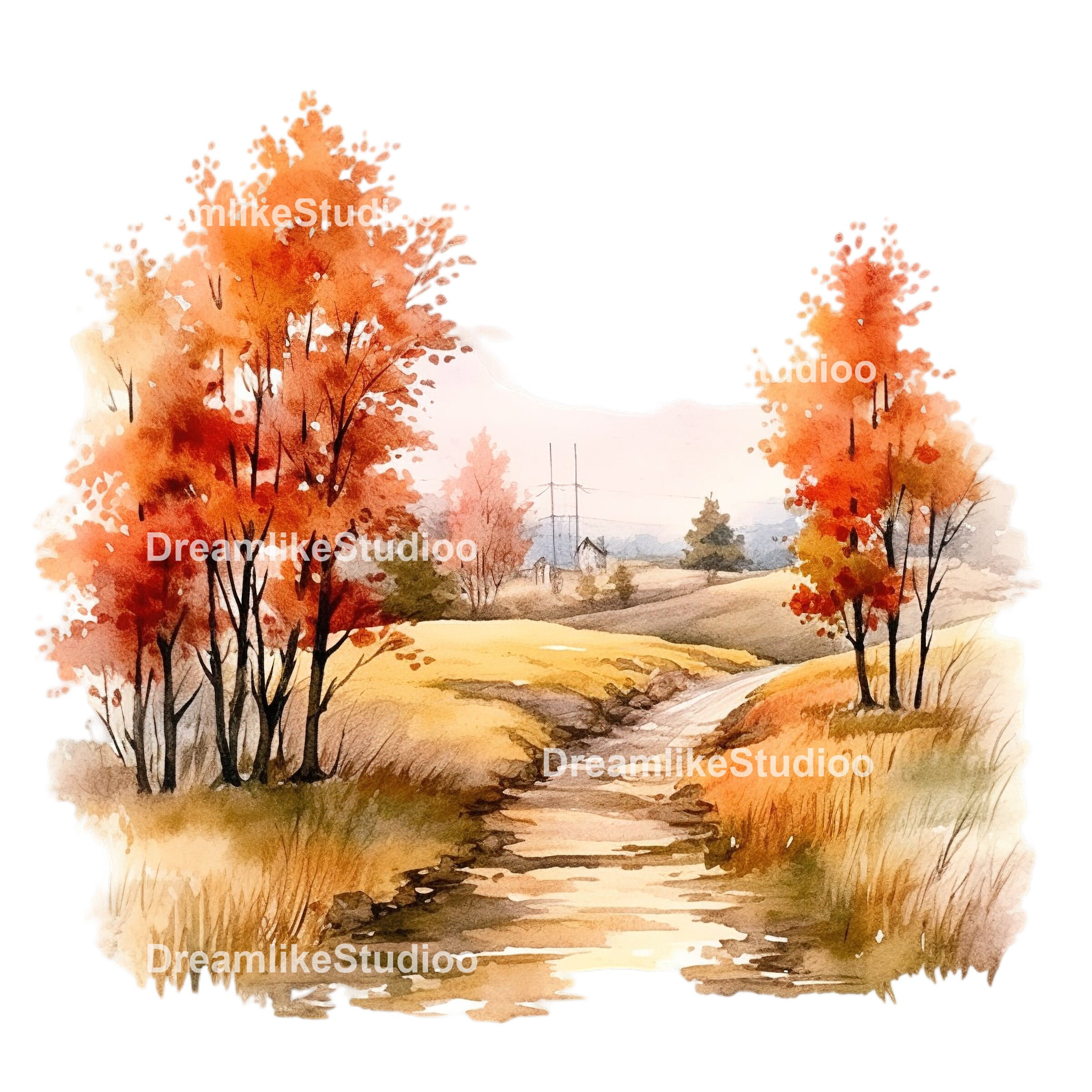 Watercolor Fall Clipart Commercial Use Autumn Landscapes - Etsy