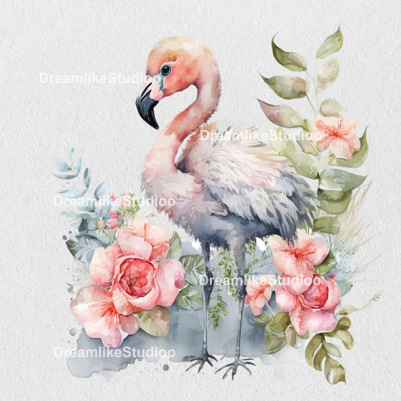 Watercolor Cute Flamingo Clipart, Birds Clipart, Digital Watercolor ...