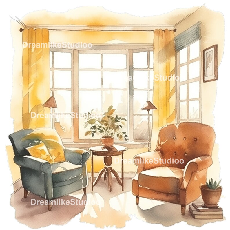 Watercolor Living Room Clipart Sunny Living Room PNG - Etsy