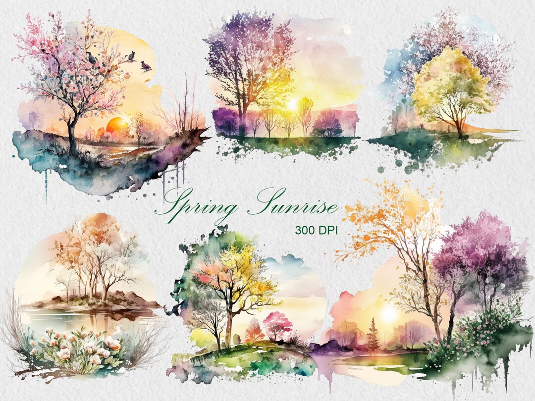 Watercolor Sunrise Clipart, Commercial Use PNG, Scrapbooking, Romantic ...