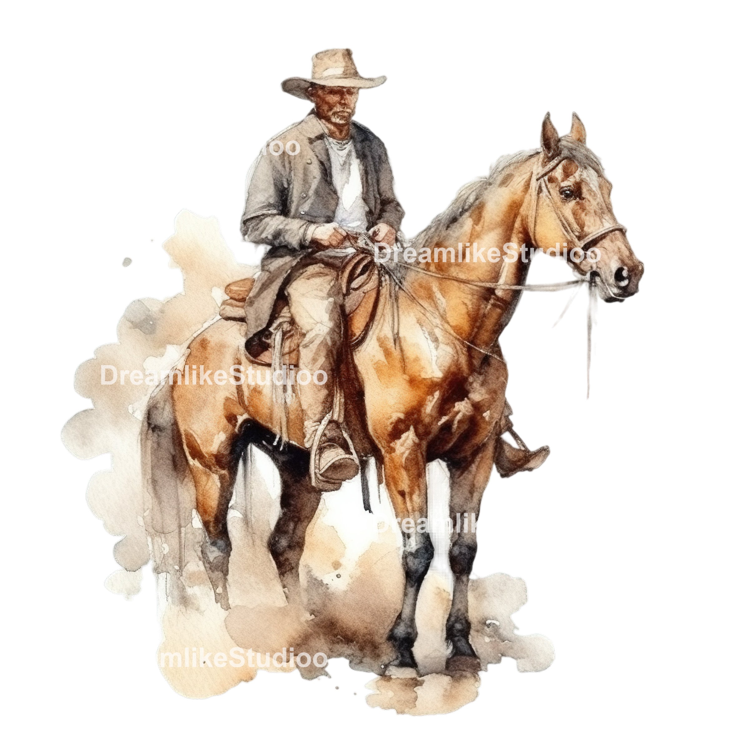 Watercolor Cowboy Clipart, Commercial Use Cowboy and Horse PNG Clipart ...